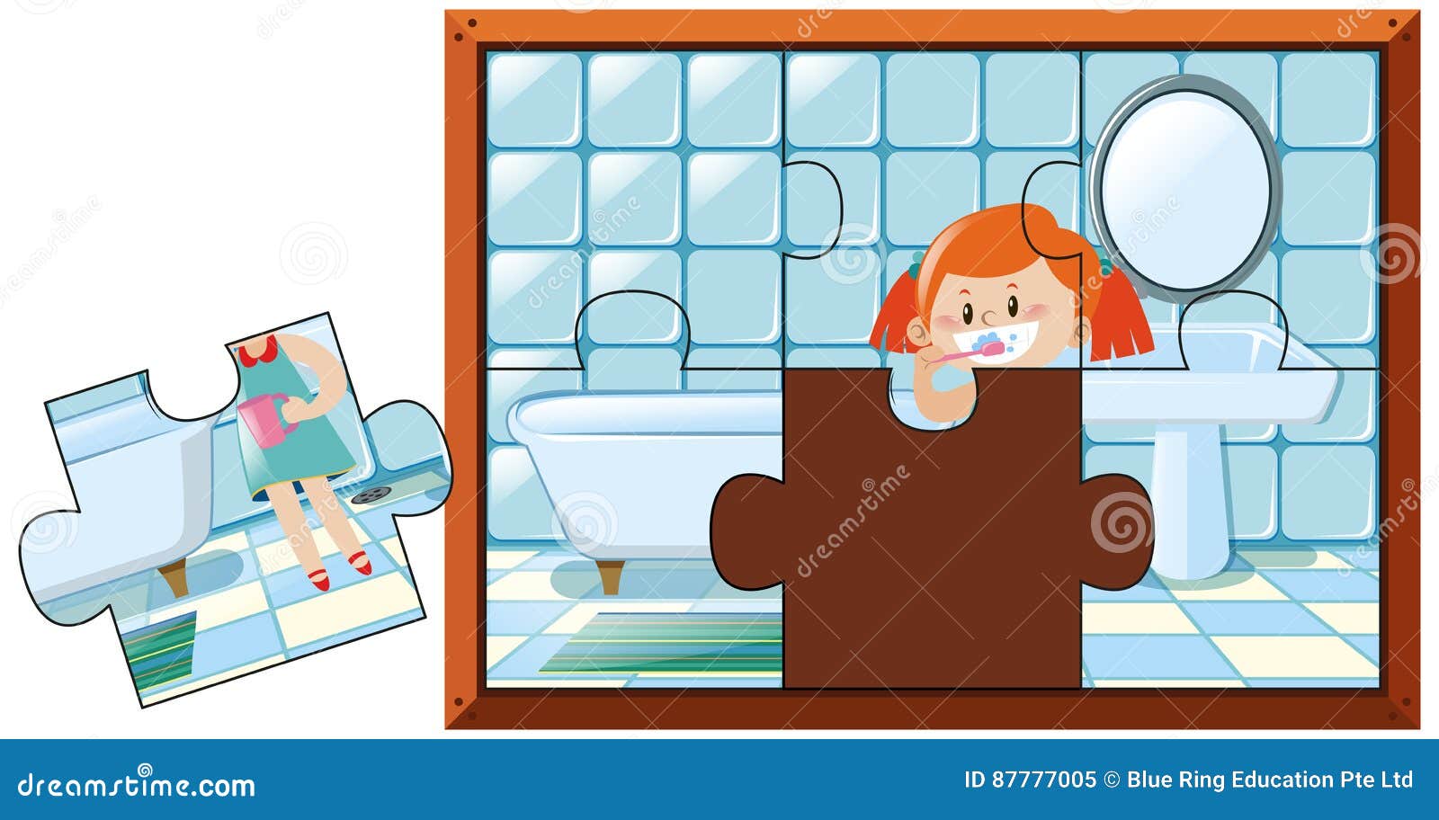 Jigsaw Puzzle Game with Girl Brushing Teeth Stock Vector - Illustration ...
