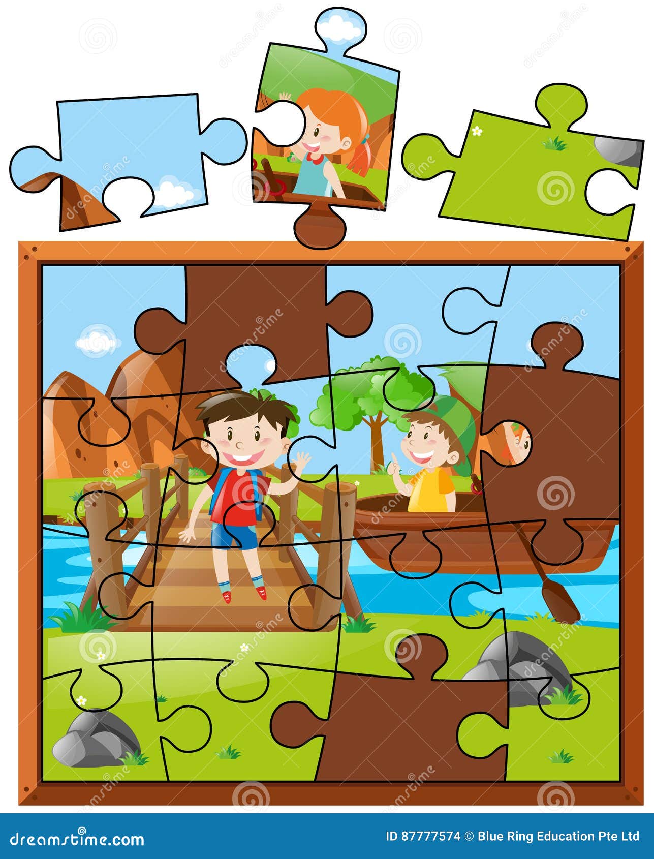 Jigsaw Puzzle Game with Kids at Park Stock Vector - Illustration of ...