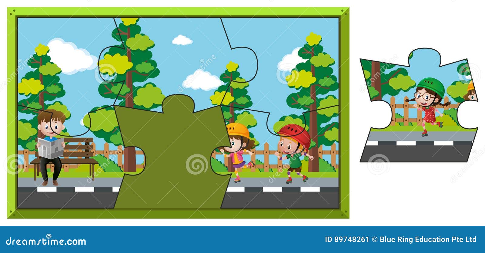 Jigsaw Puzzle Game with Kids in Park Stock Vector - Illustration of ...