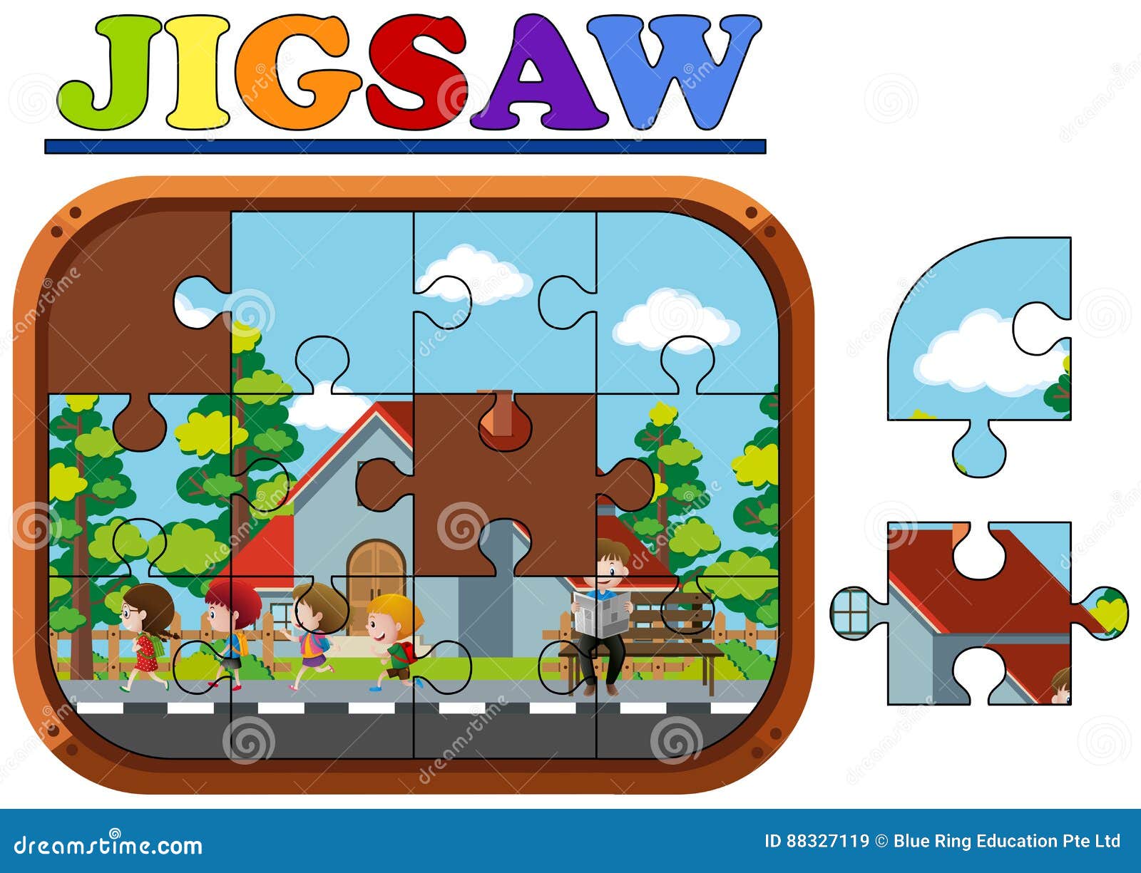 Jigsaw Puzzle Game with Kids Running Stock Vector - Illustration of ...