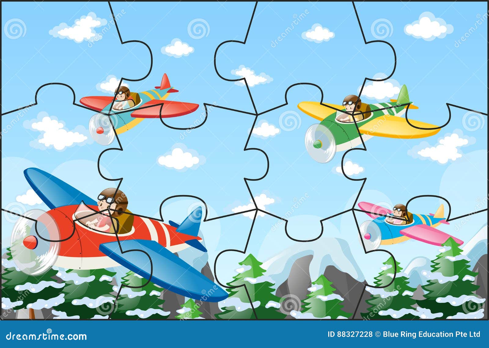 Jigsaw Puzzle Game with Pilots Flying Jet Stock Vector - Illustration ...