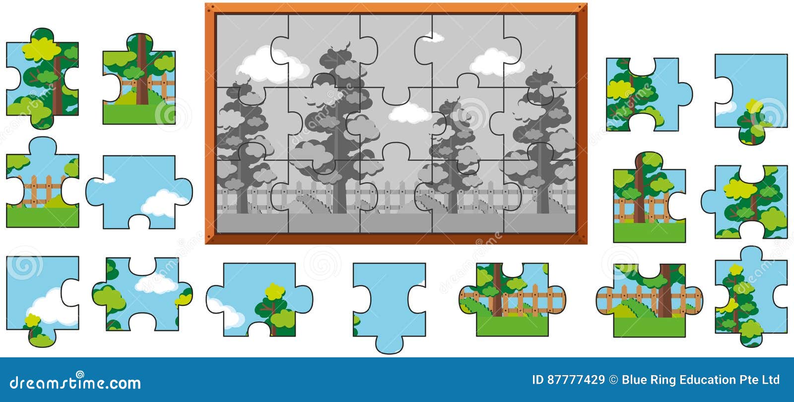 Jigsaw Puzzle Game with Trees in Garden Stock Vector - Illustration of ...