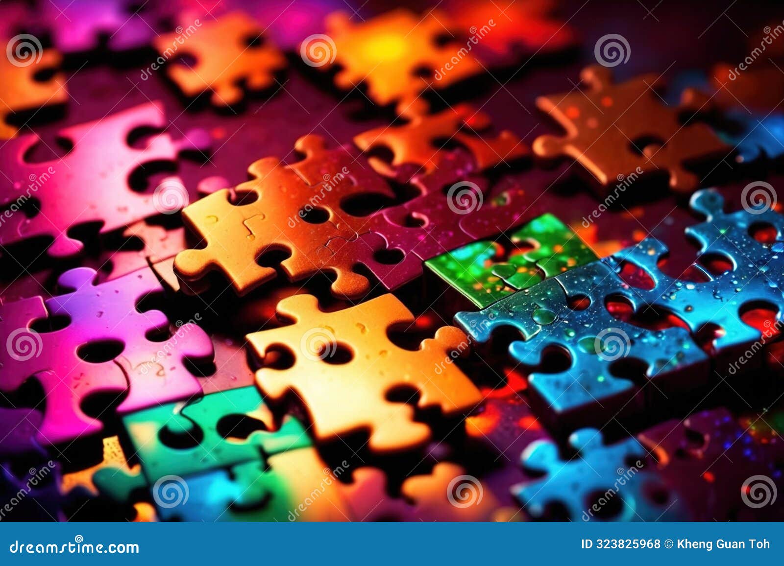 Jigsaw Puzzle Neon Glowing Translucent Abstract Pattern Wallpaper ...