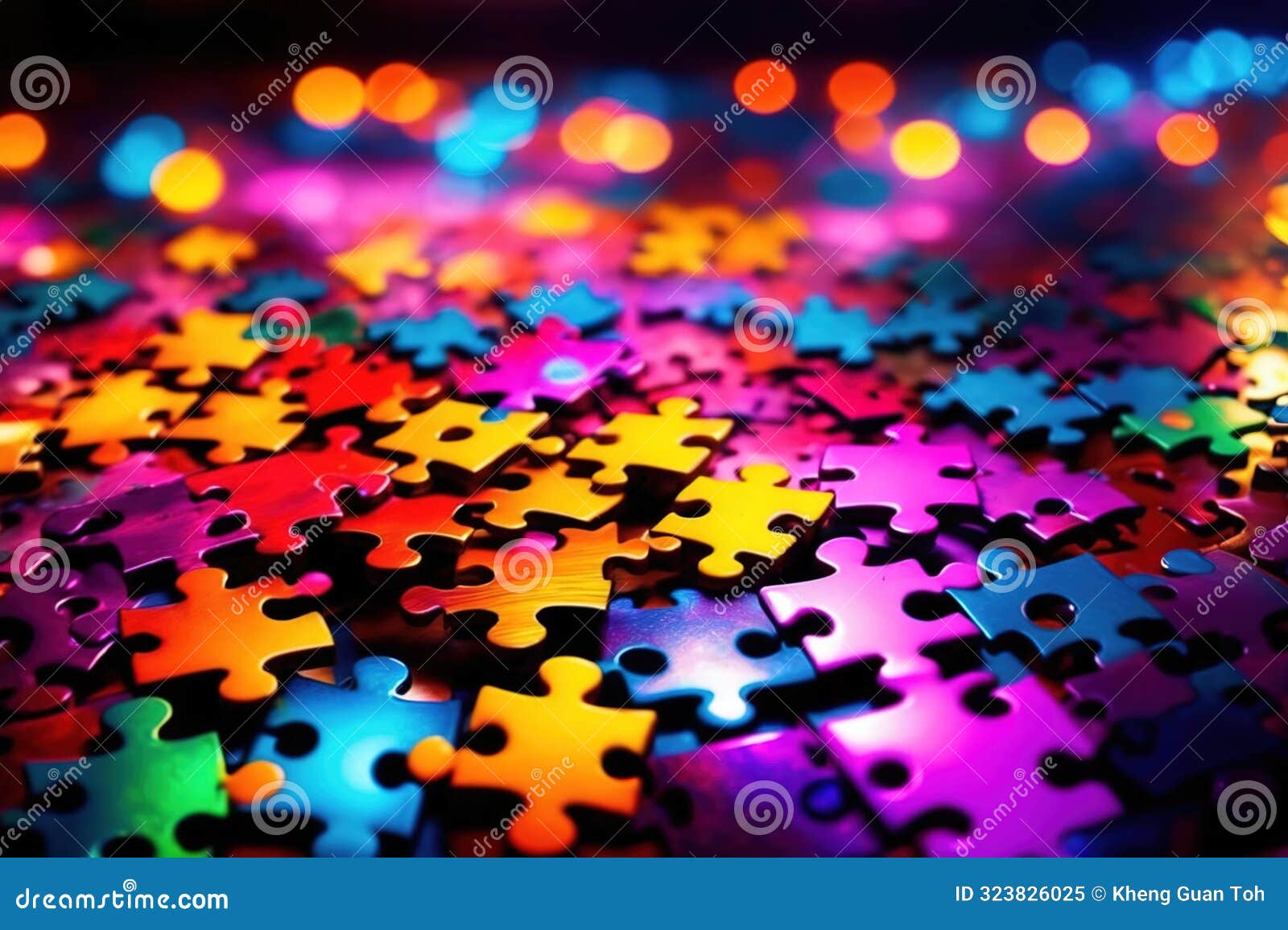 Jigsaw Puzzle Neon Glowing Translucent Abstract Pattern Wallpaper ...