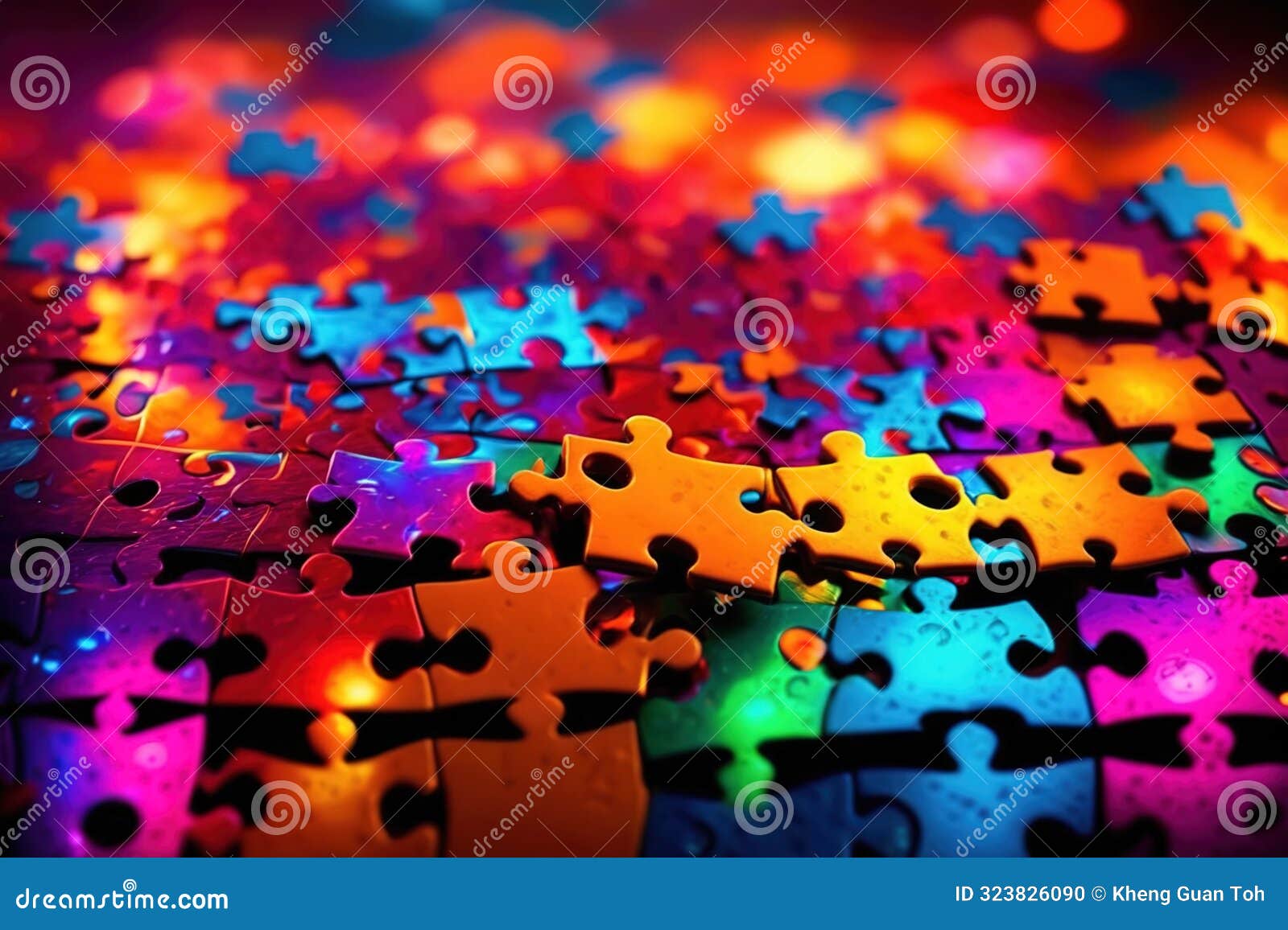 Jigsaw Puzzle Neon Glowing Translucent Abstract Pattern Wallpaper ...