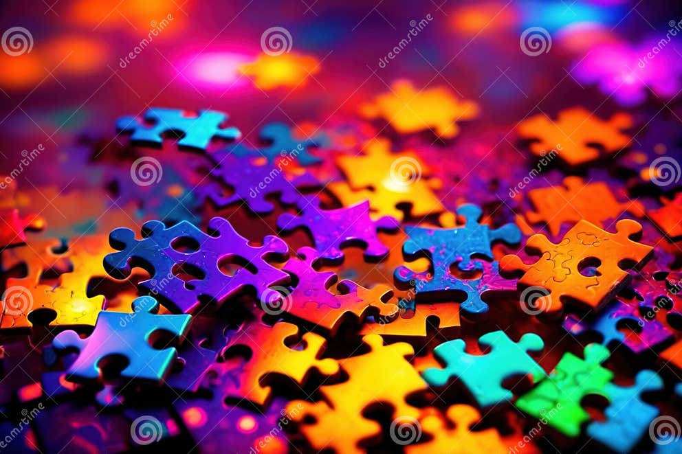 Jigsaw Puzzle Neon Glowing Translucent Abstract Pattern Wallpaper ...