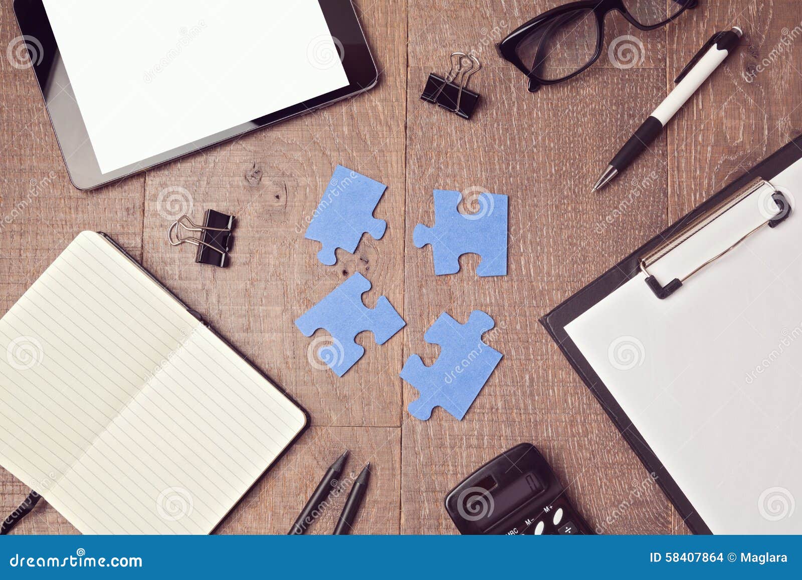 Jigsaw Puzzle on Office Desk. Team Collaboration Concept Stock Photo ...