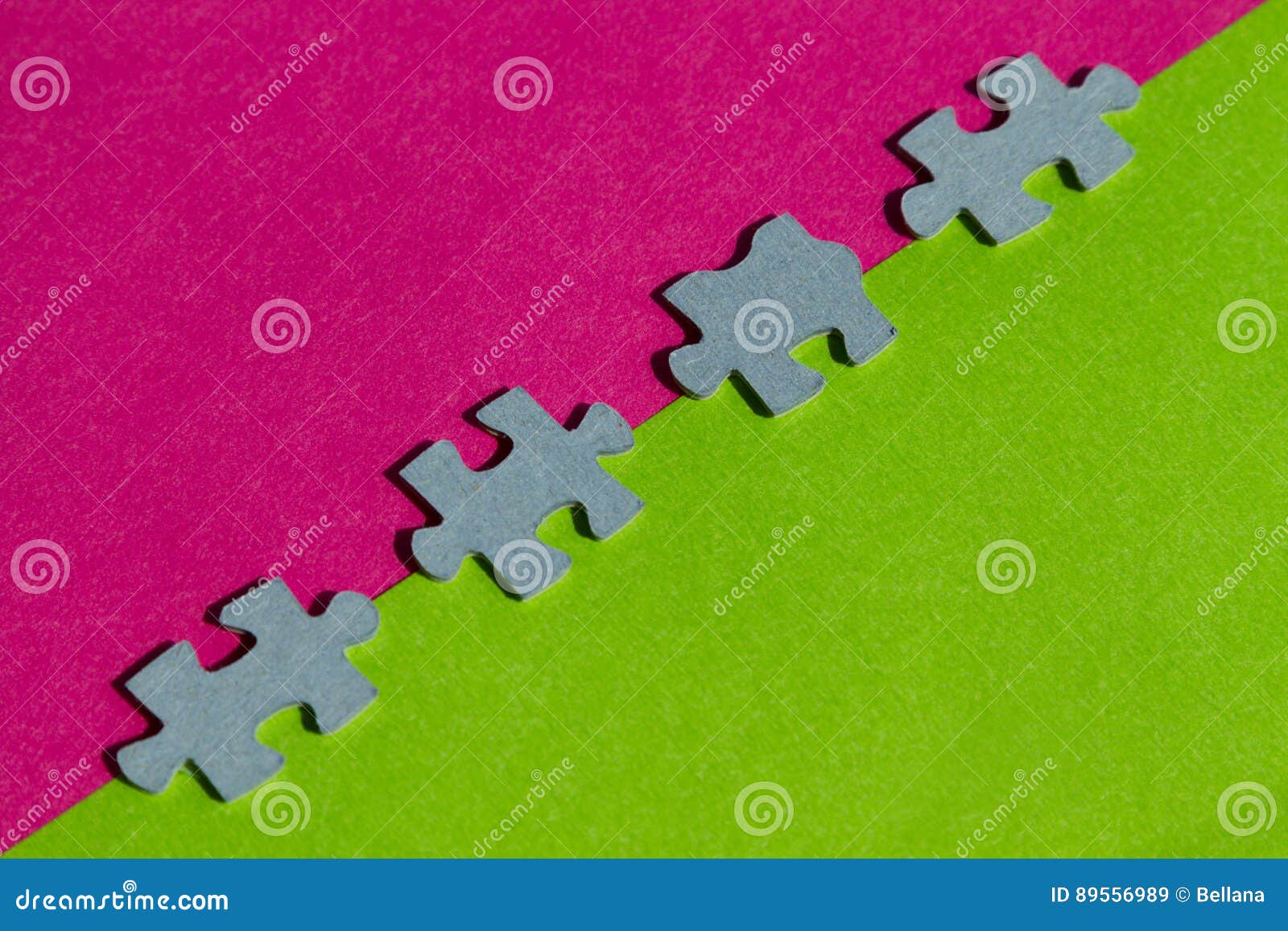 Jigsaw Puzzle Pieces on Border between Pink and Green Background Stock ...
