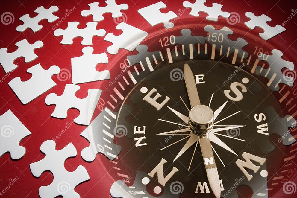 Jigsaw Puzzle Pieces and Compass Stock Photo - Image of solution ...