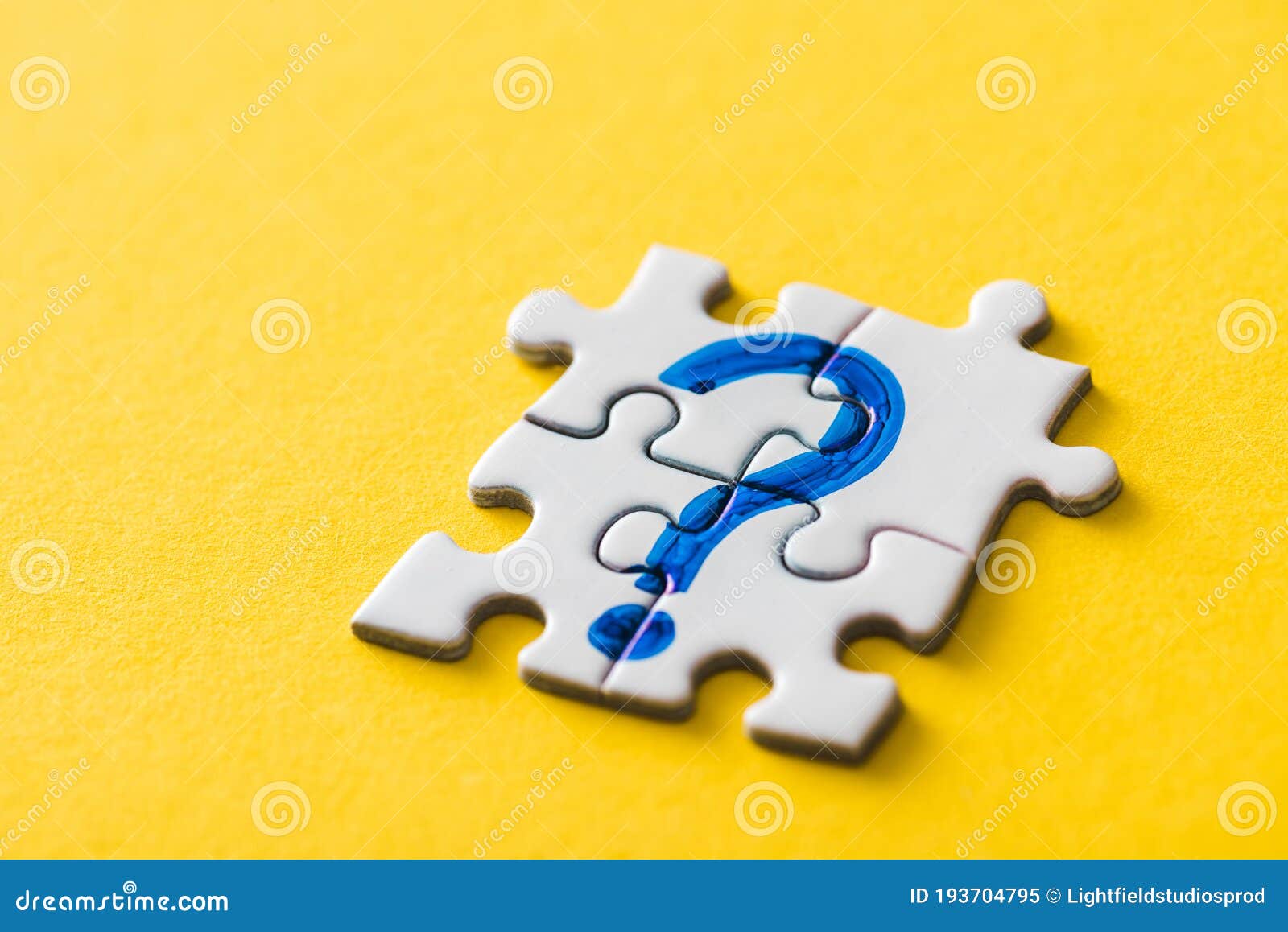Jigsaw Puzzle Pieces with Drawn Blue Question Mark on Yellow Stock ...