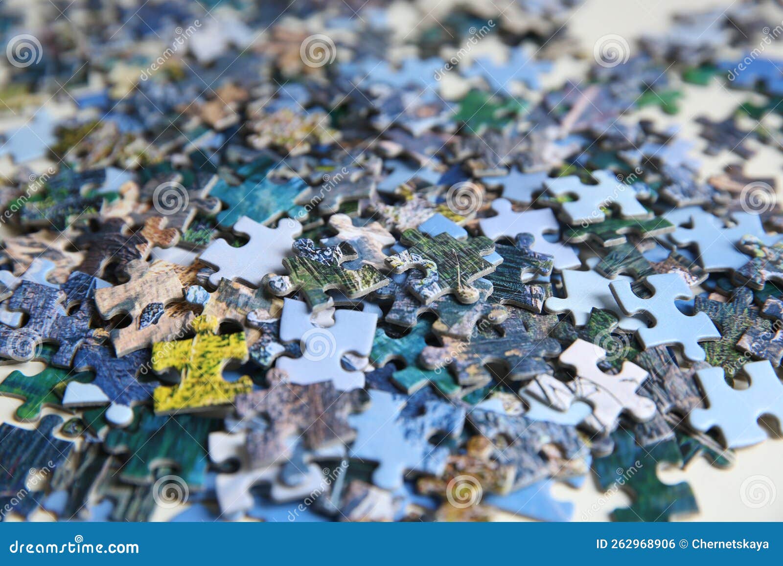Jigsaw Puzzle Pieces on Table, Closeup View Stock Photo - Image of game ...