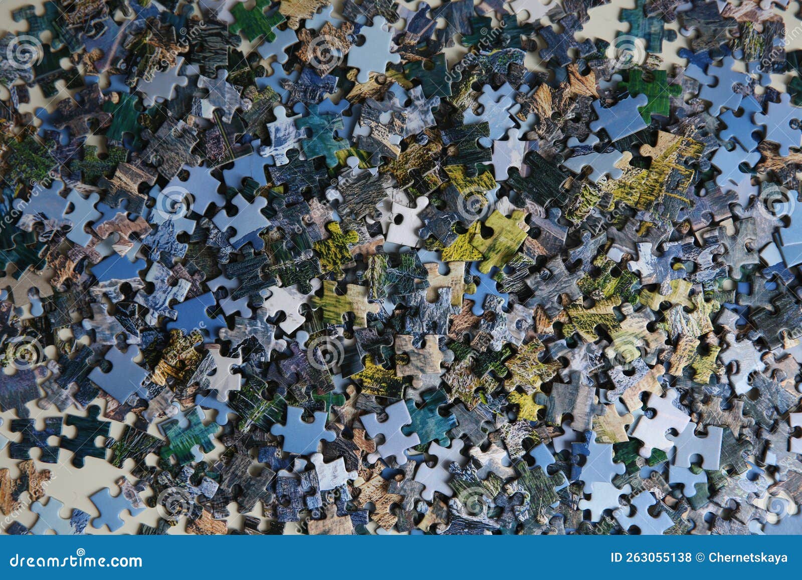 Jigsaw Puzzle Pieces on Table, Flat Lay Stock Photo - Image of pieces ...