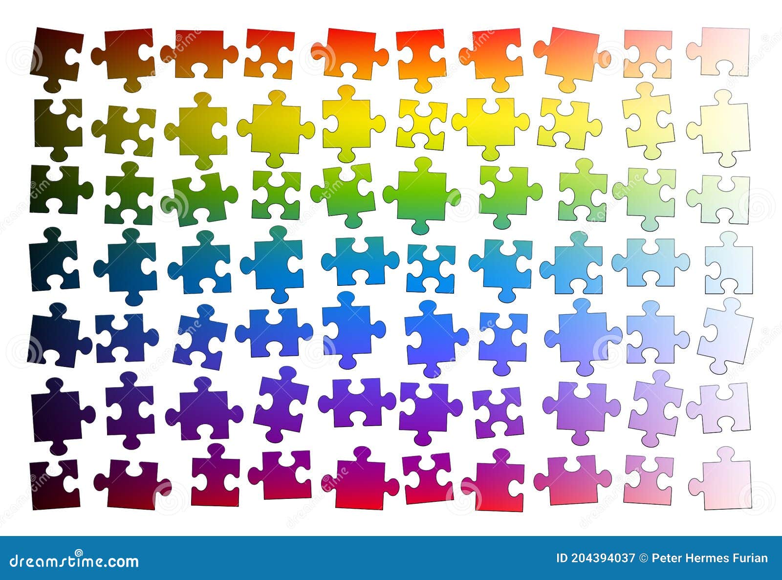 Jigsaw Puzzle Rainbow Gradient Spectrum Colors Shuffeld Stock Vector ...