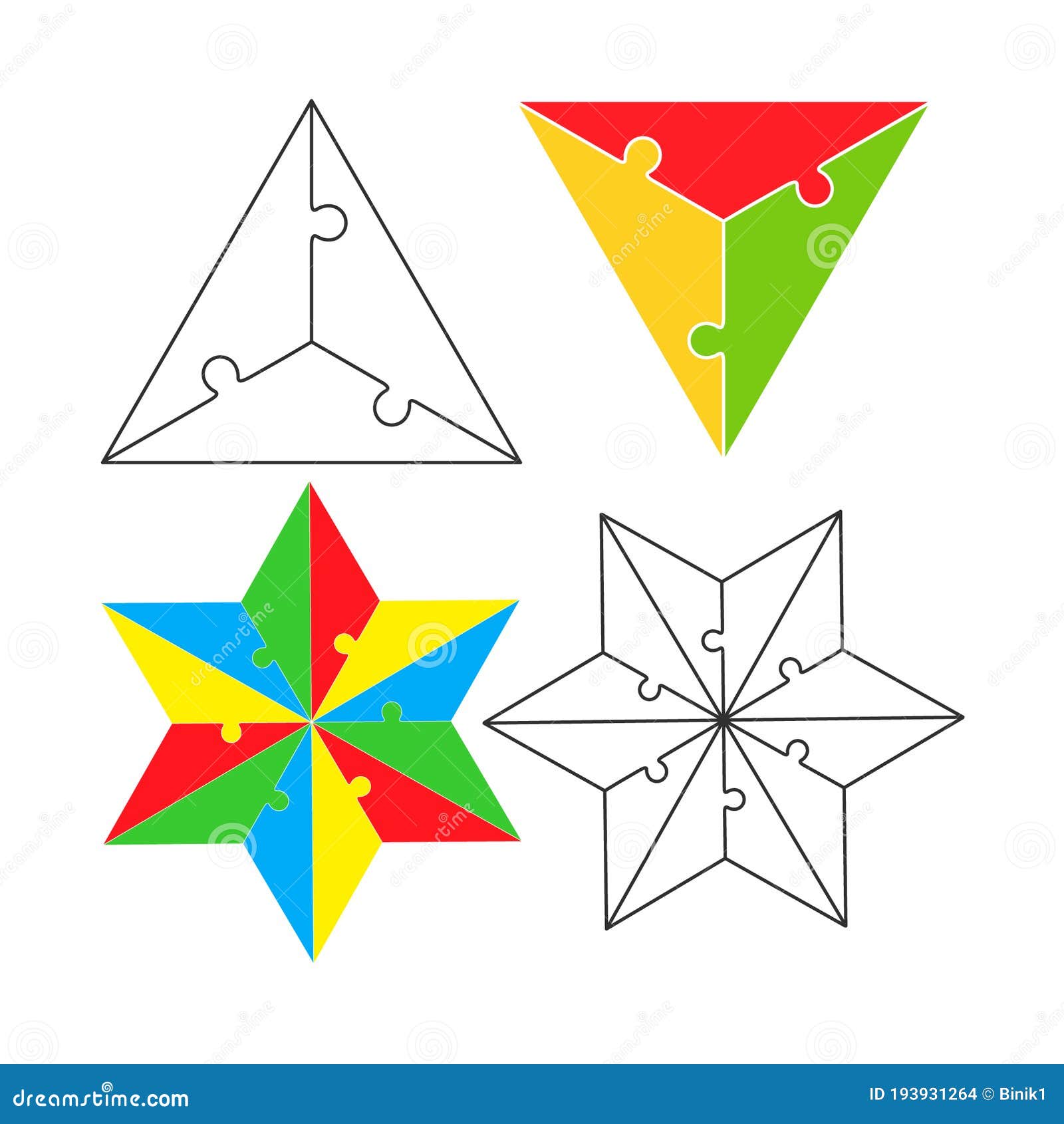 Jigsaw Puzzle Set from Triangles and Stars Vector Stock Illustration ...