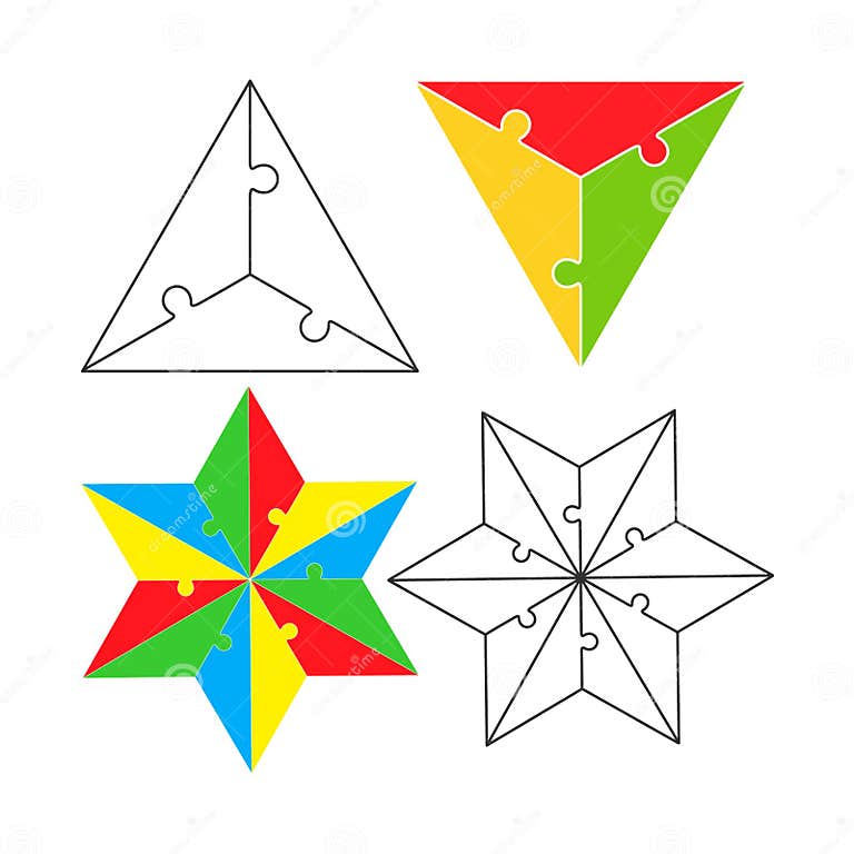 Jigsaw Puzzle Set from Triangles and Stars Vector Stock Illustration ...