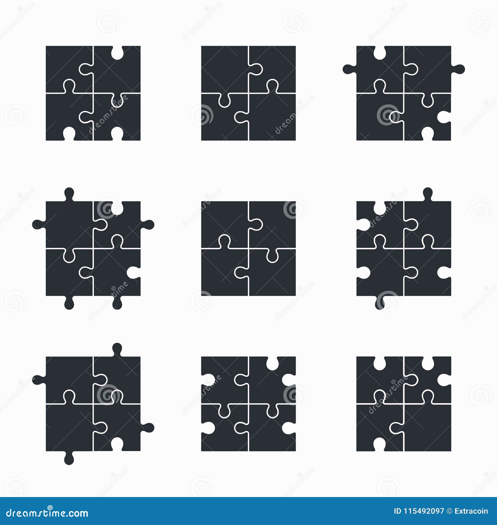 Jigsaw Puzzle Vector Icon Set Stock Vector - Illustration of pattern ...
