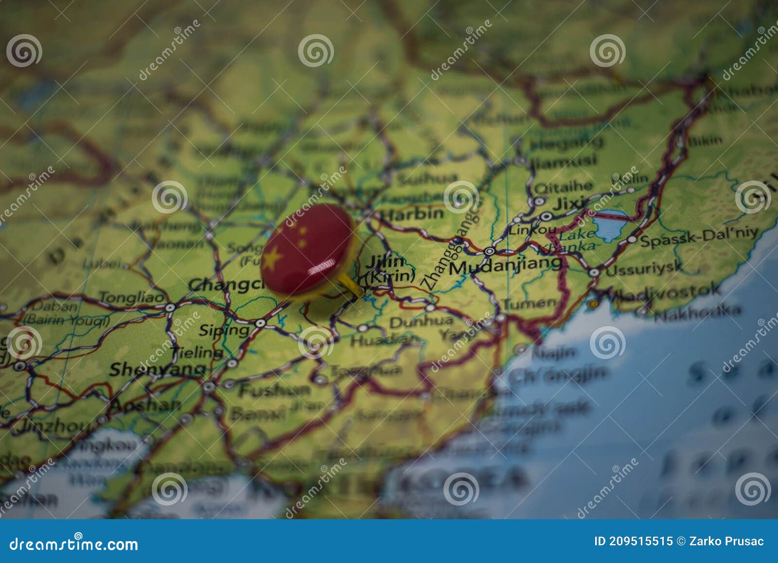 Jilin Pinned on a Map with Flag of China Stock Image - Image of chinese ...