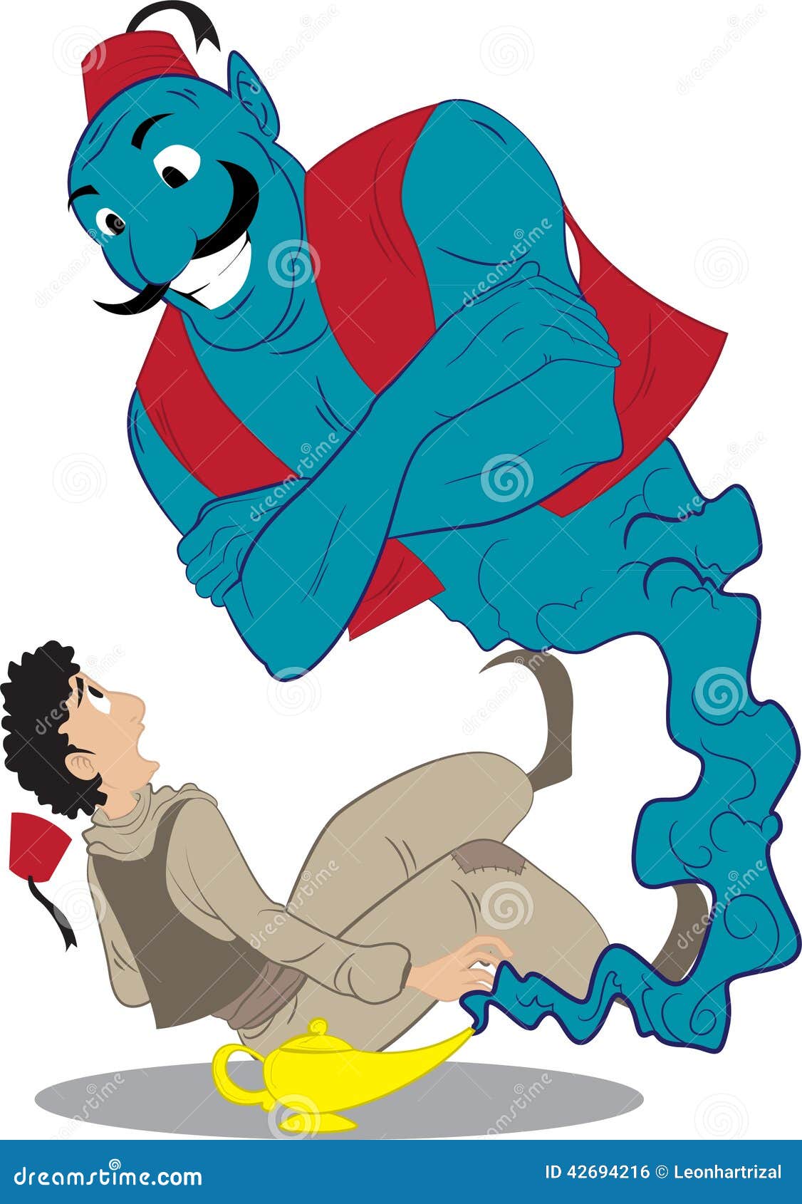 Jinn in a lamp stock vector. Illustration of genie, moustache - 42694216