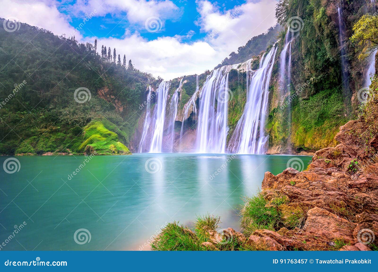 Top View Of Jiulong Waterfalls Nine Dragon Waterfalls With Blue Sky ...
