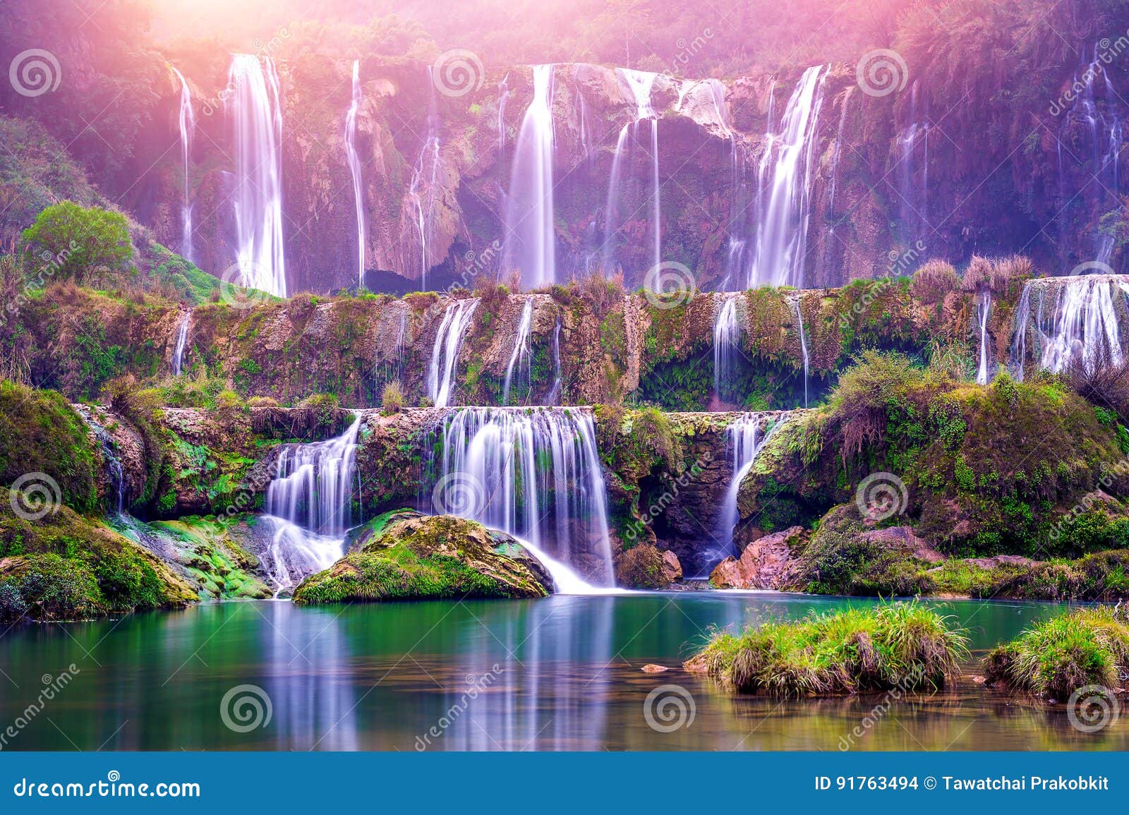 Top View Of Jiulong Waterfalls Nine Dragon Waterfalls With Blue Sky ...