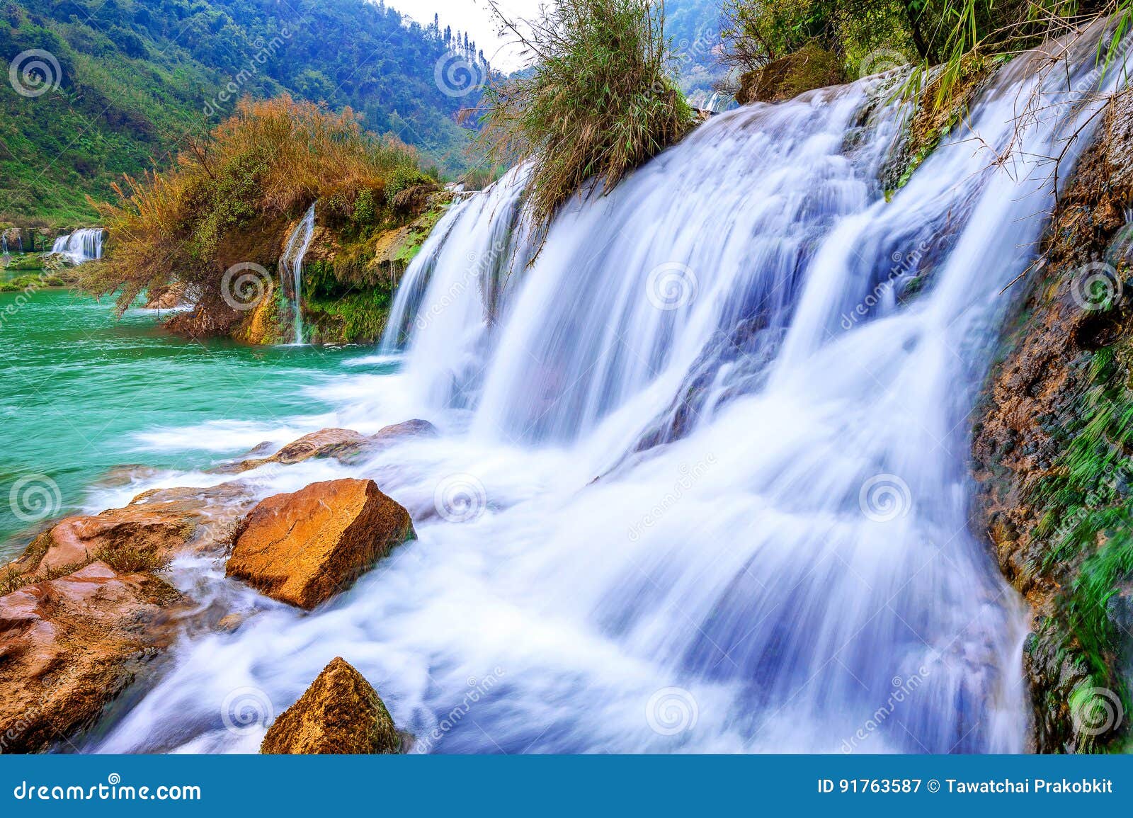 Top View Of Jiulong Waterfalls Nine Dragon Waterfalls With Blue Sky ...