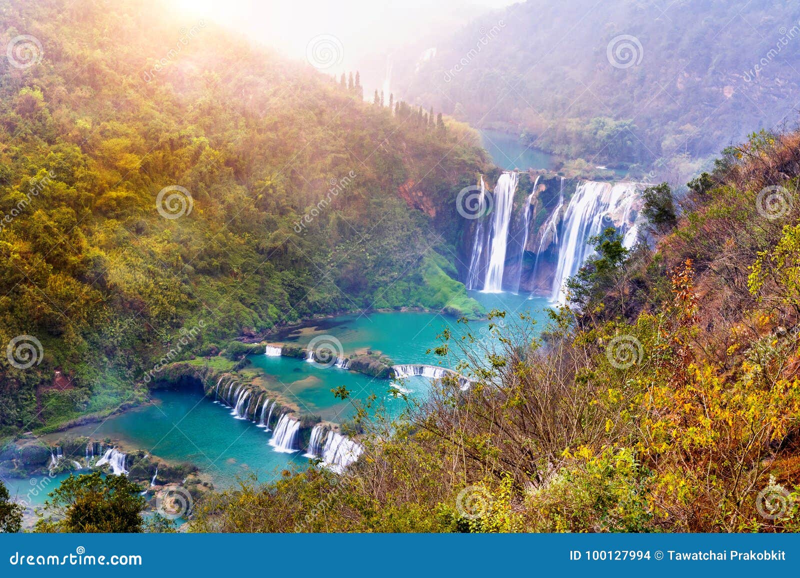 Top View Of Jiulong Waterfalls Nine Dragon Waterfalls With Blue Sky ...