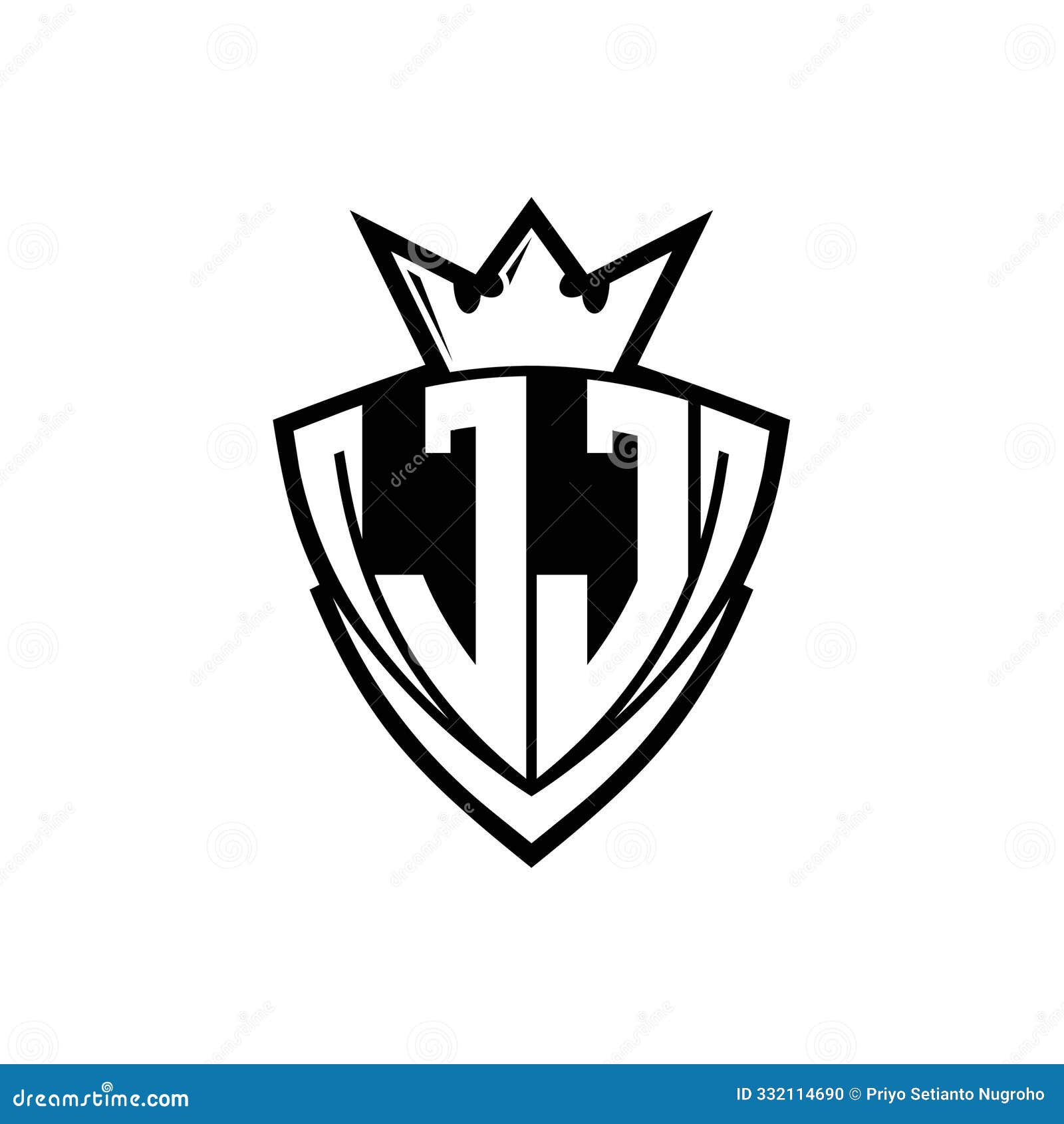 JJ Letter Logo With Sharp Triangle Shield Shape With Crown Inside White ...