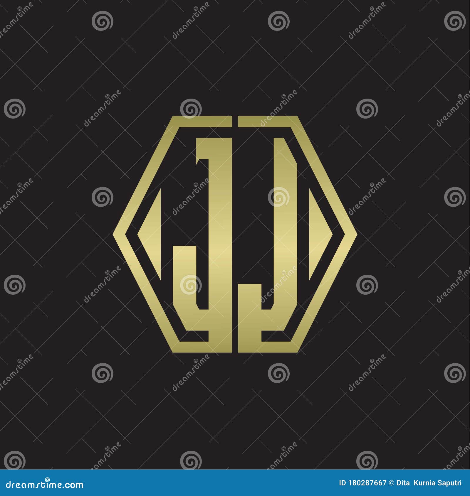 JJ Logo Monogram with Hexagon Line Rounded Design Template with Gold ...