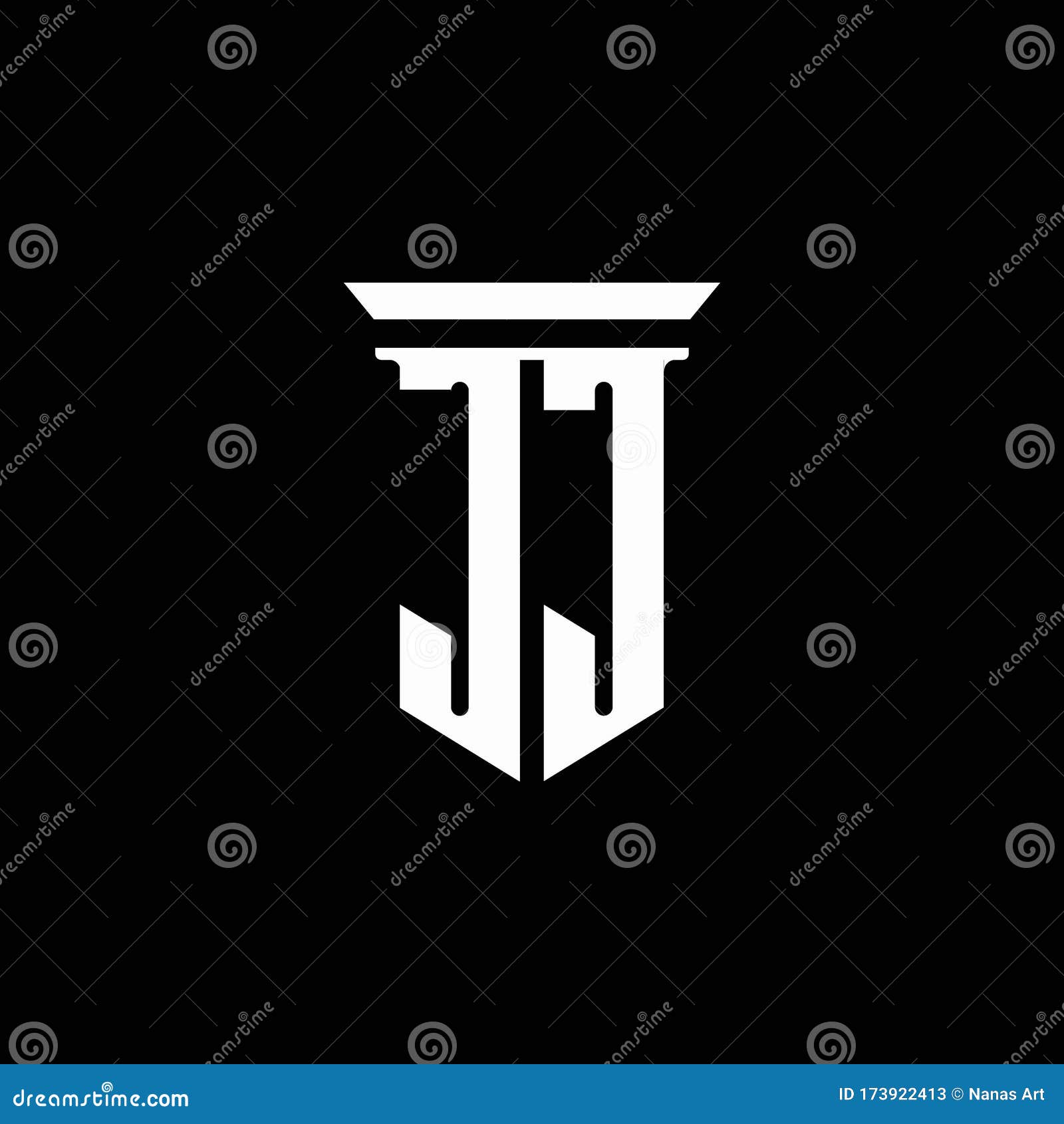 JJ Monogram Logo with Emblem Style Isolated on Black Background Stock ...