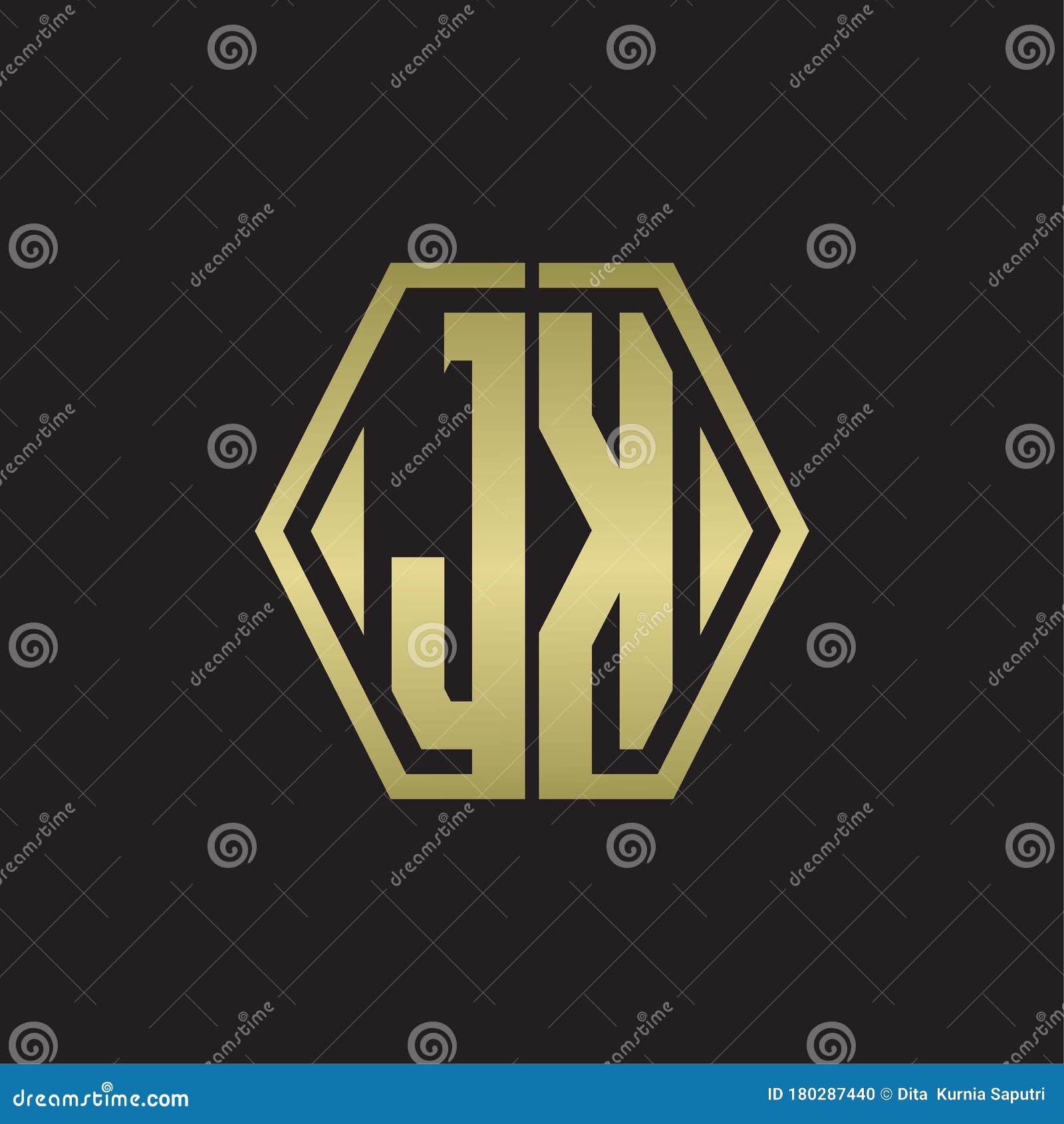 JK Logo Monogram with Hexagon Line Rounded Design Template with Gold ...