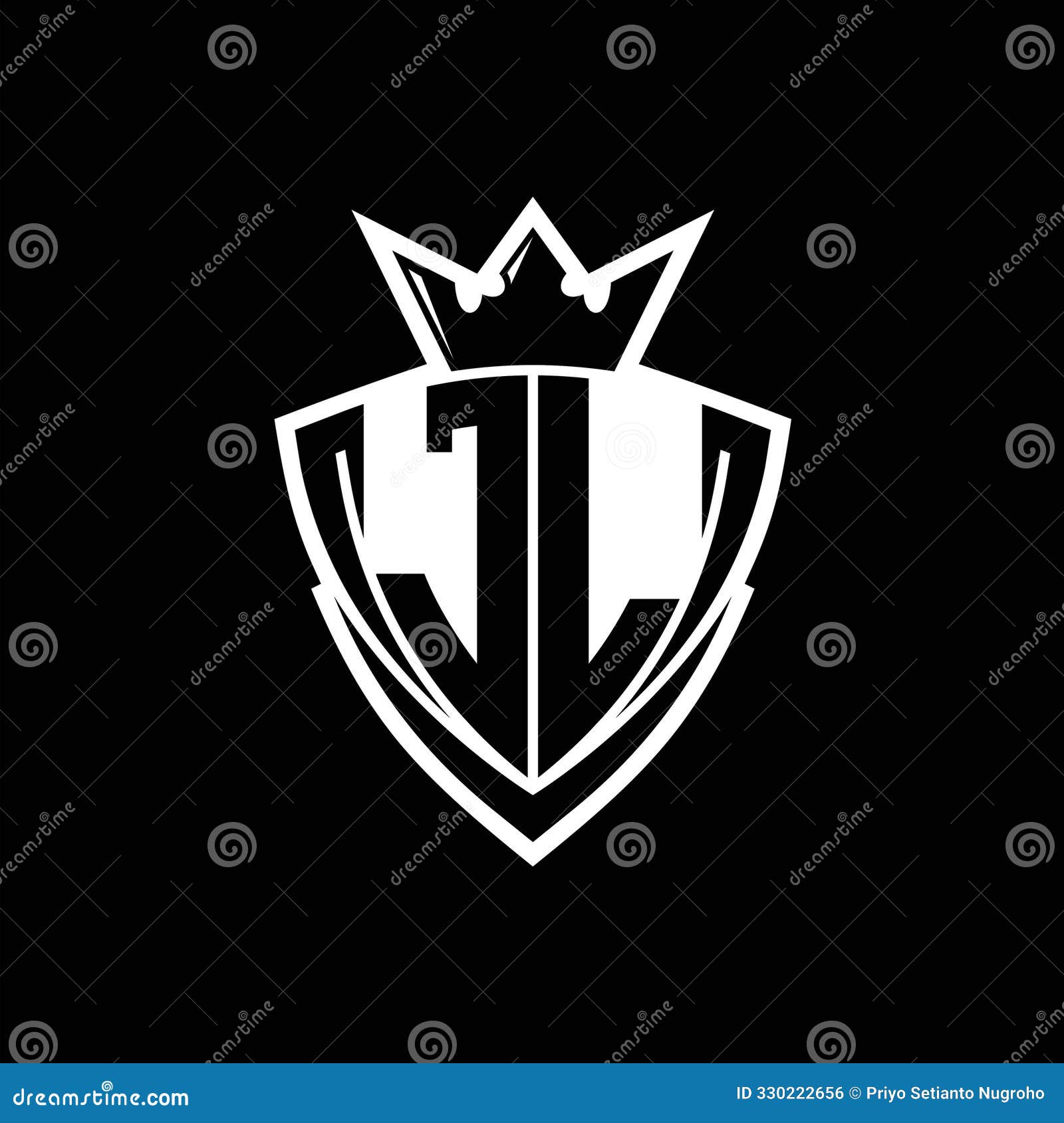 JL Letter Logo with Sharp Triangle Shield Shape with Crown Inside White ...