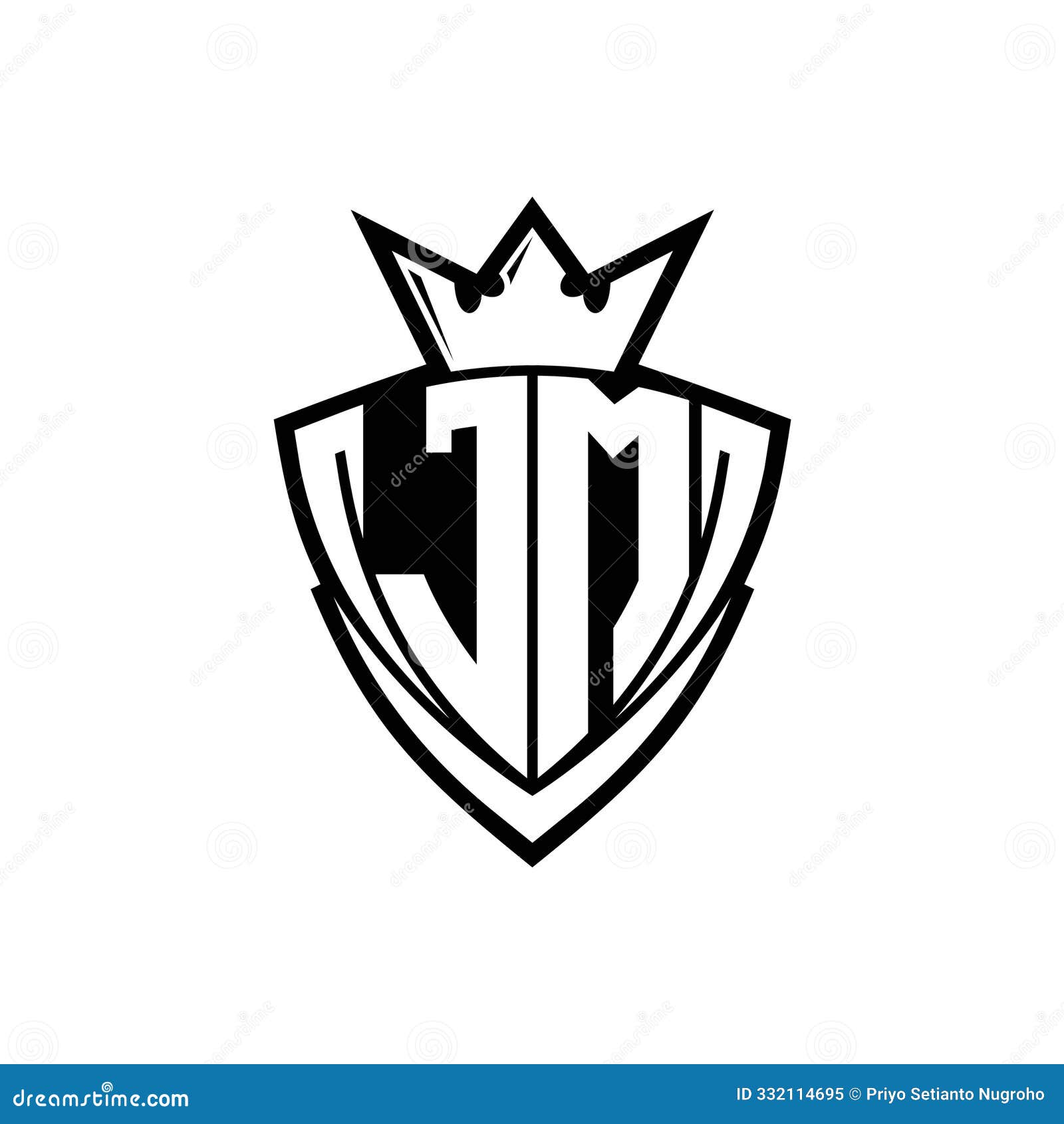 JM Letter Logo With Sharp Triangle Shield Shape With Crown Inside White ...