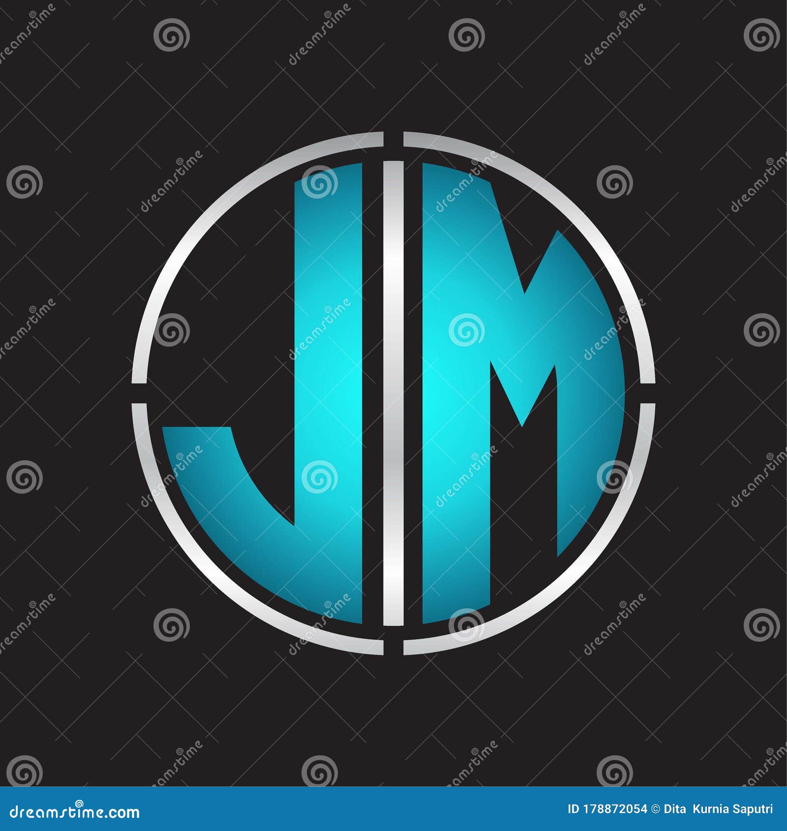 JM Logo Initial with Circle Line Cut Design Template on Blue Colors ...