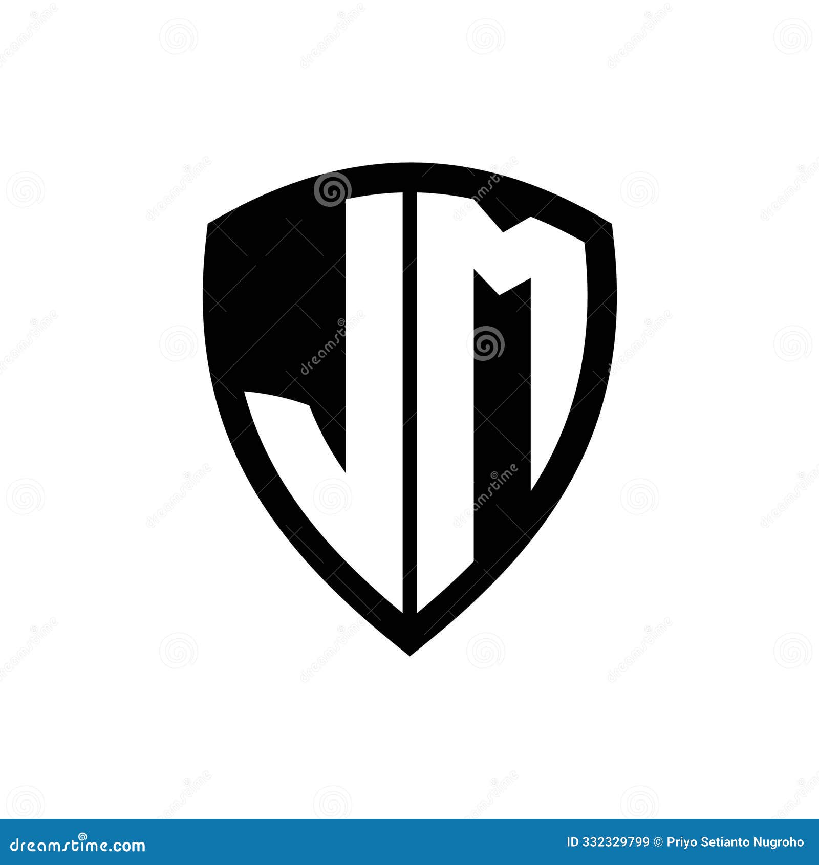 JM Monogram Logo with Bold Letters Shield Shape with Black and White ...