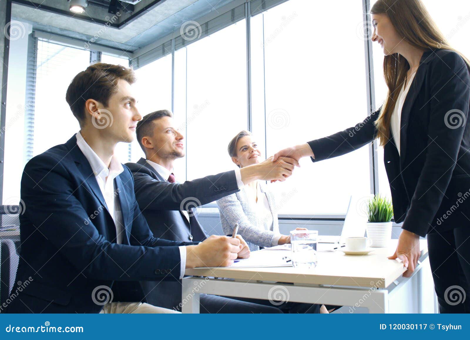 Job Applicant Having Interview. Handshake while Job Interviewing. Stock ...