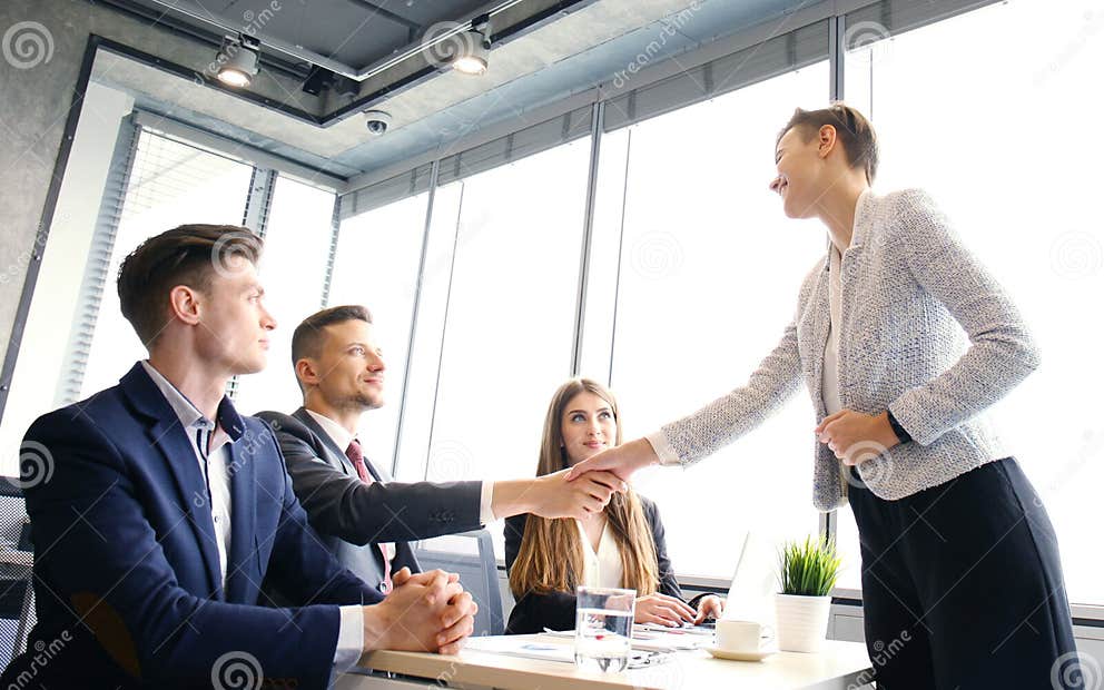 Job Applicant Having Interview. Handshake while Job Interviewing. Stock ...