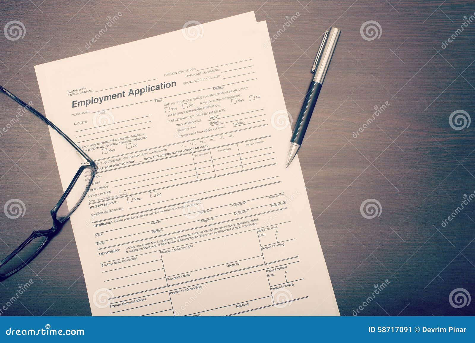 Job Application Form on Desk Stock Image - Image of colour, form: 58717091