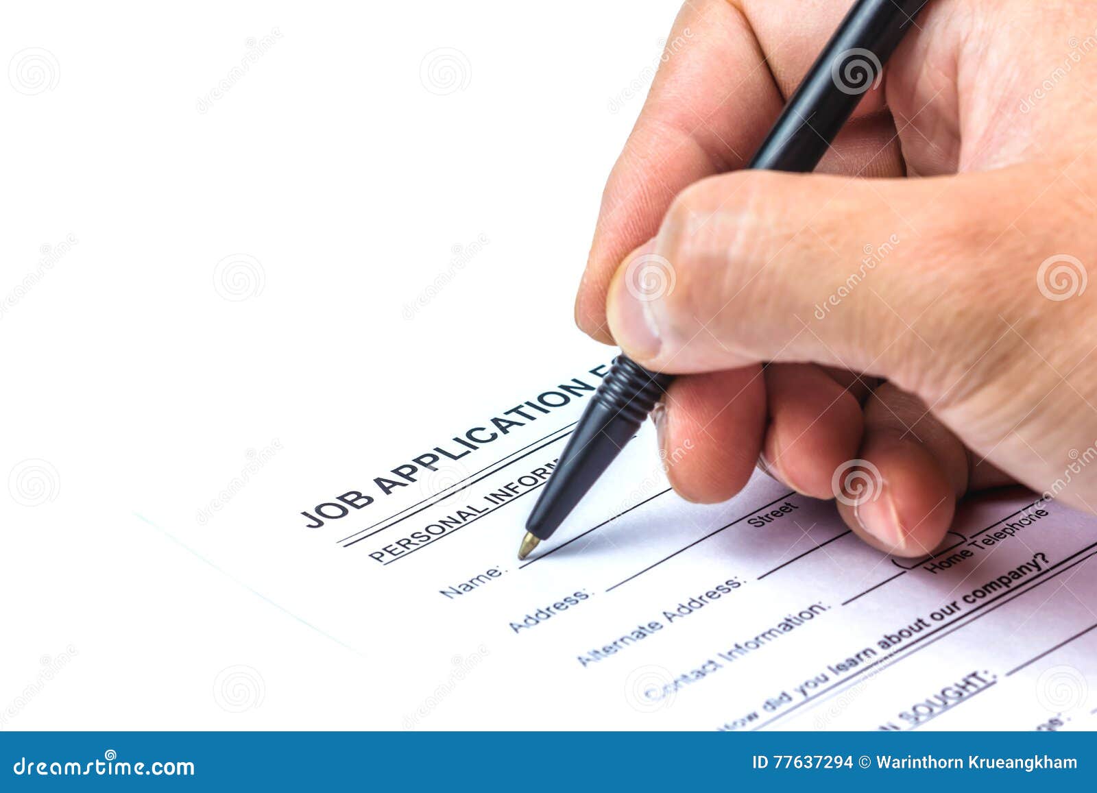 Job application with hand stock photo. Image of policy - 77637294