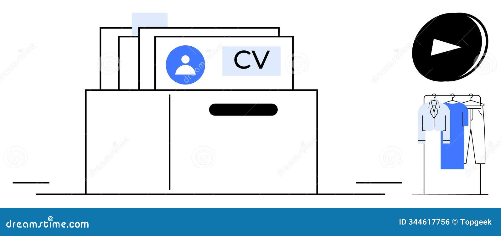 Job Application and Recruitment Process Featuring CV Stack, Play Button ...