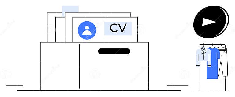 Job Application and Recruitment Process Featuring CV Stack, Play Button ...