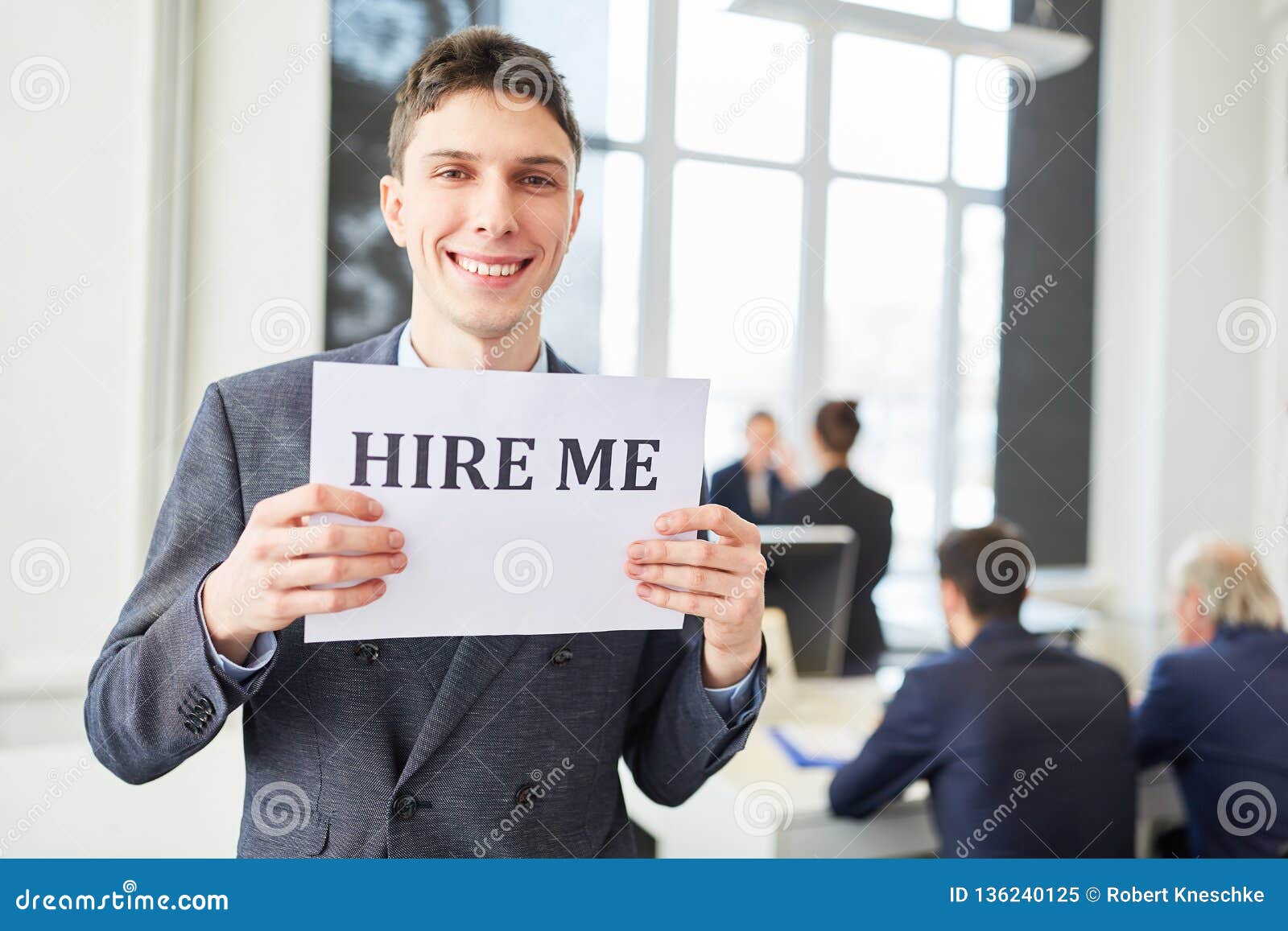 Job candidate holds sign stock image. Image of businessman - 136240125