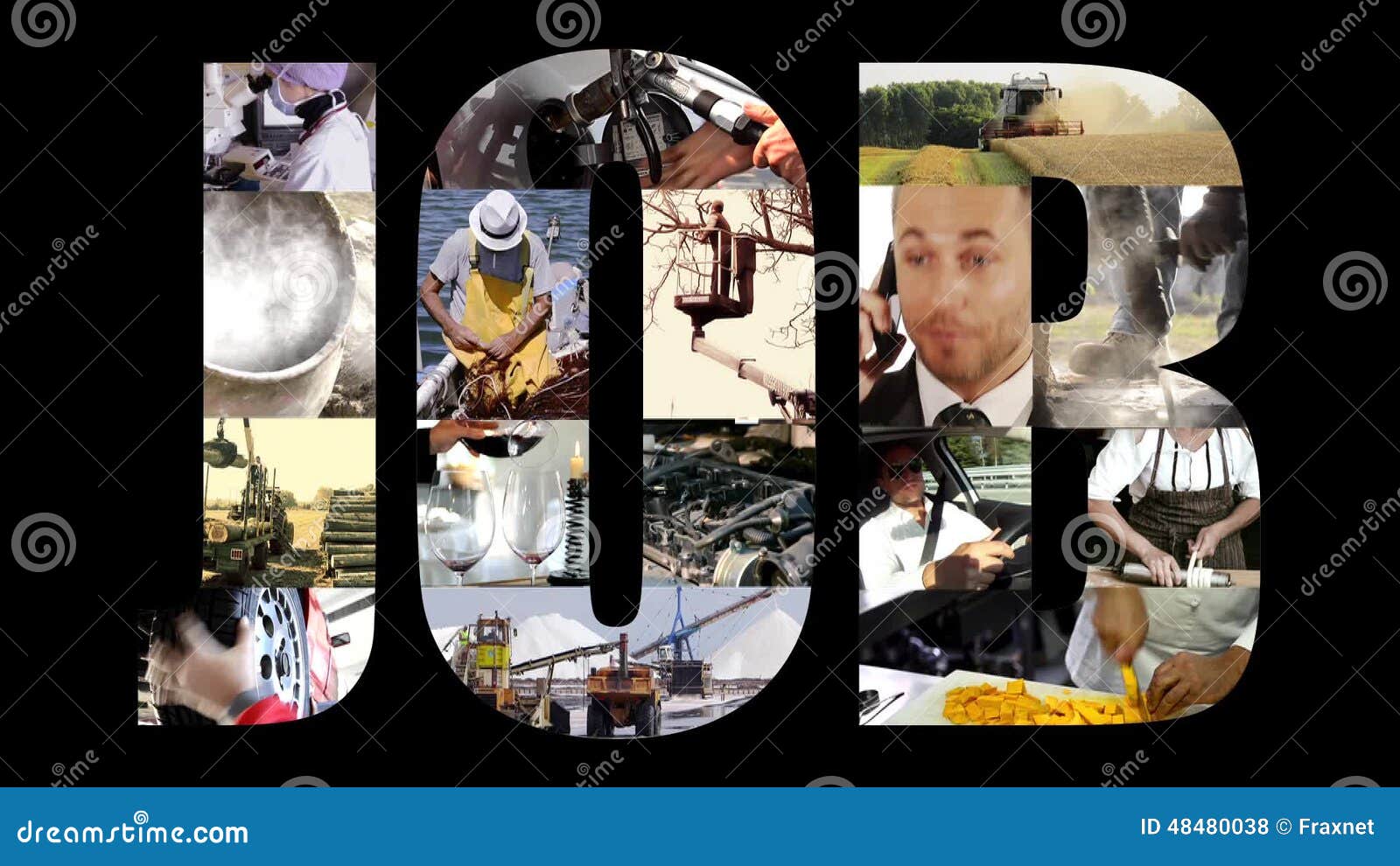 Job collage on black stock footage. Video of concept - 48480038