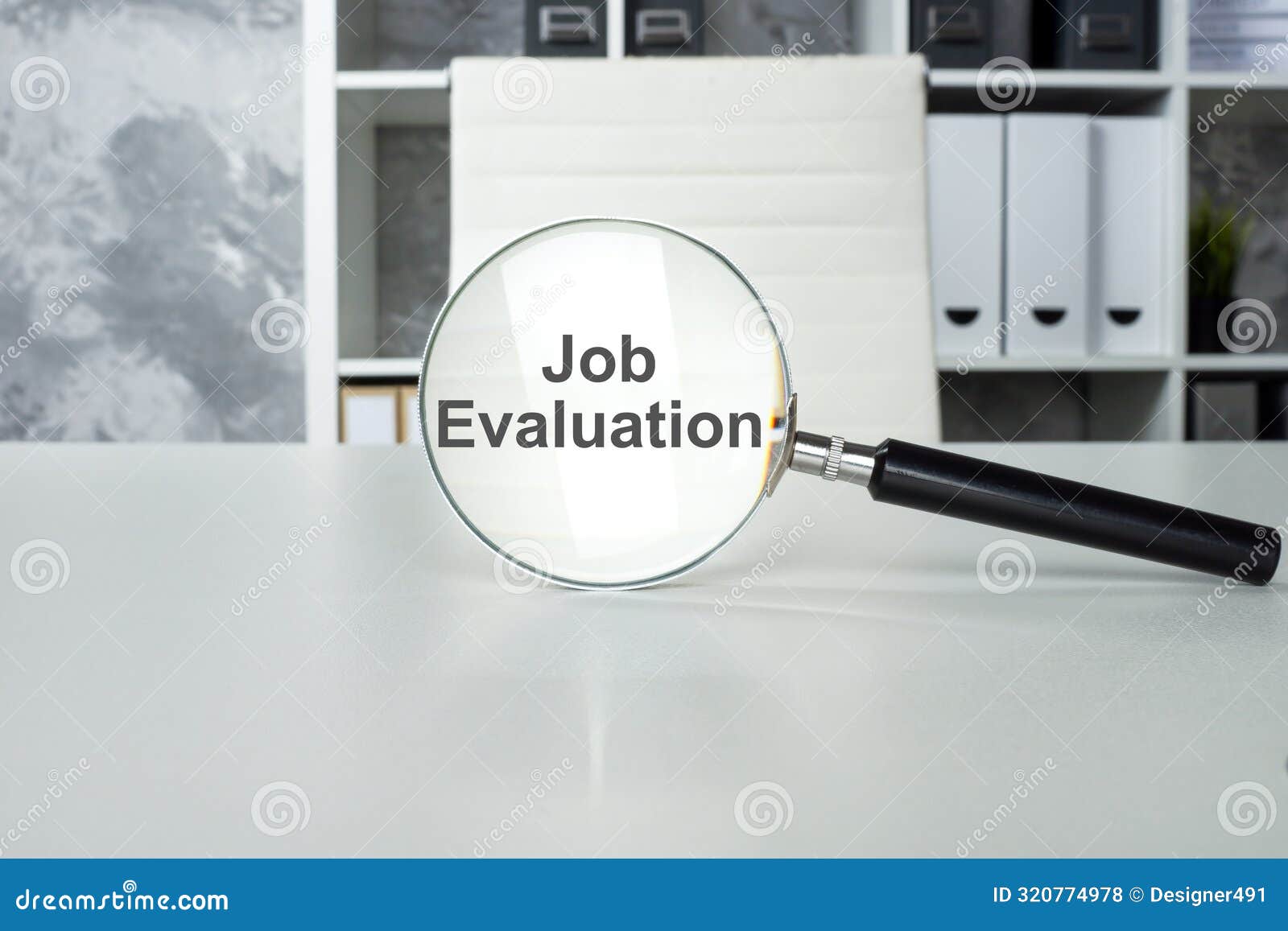 Job Evaluation Concept. Office Workstation and Magnifying Glass. Stock ...