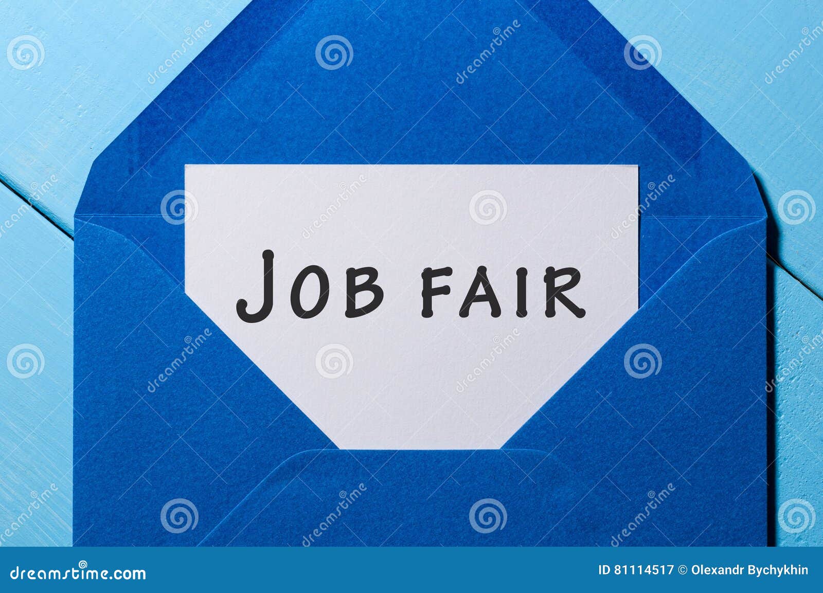 Job Fair - Text Message in Blue Envelope Stock Image - Image of finish ...