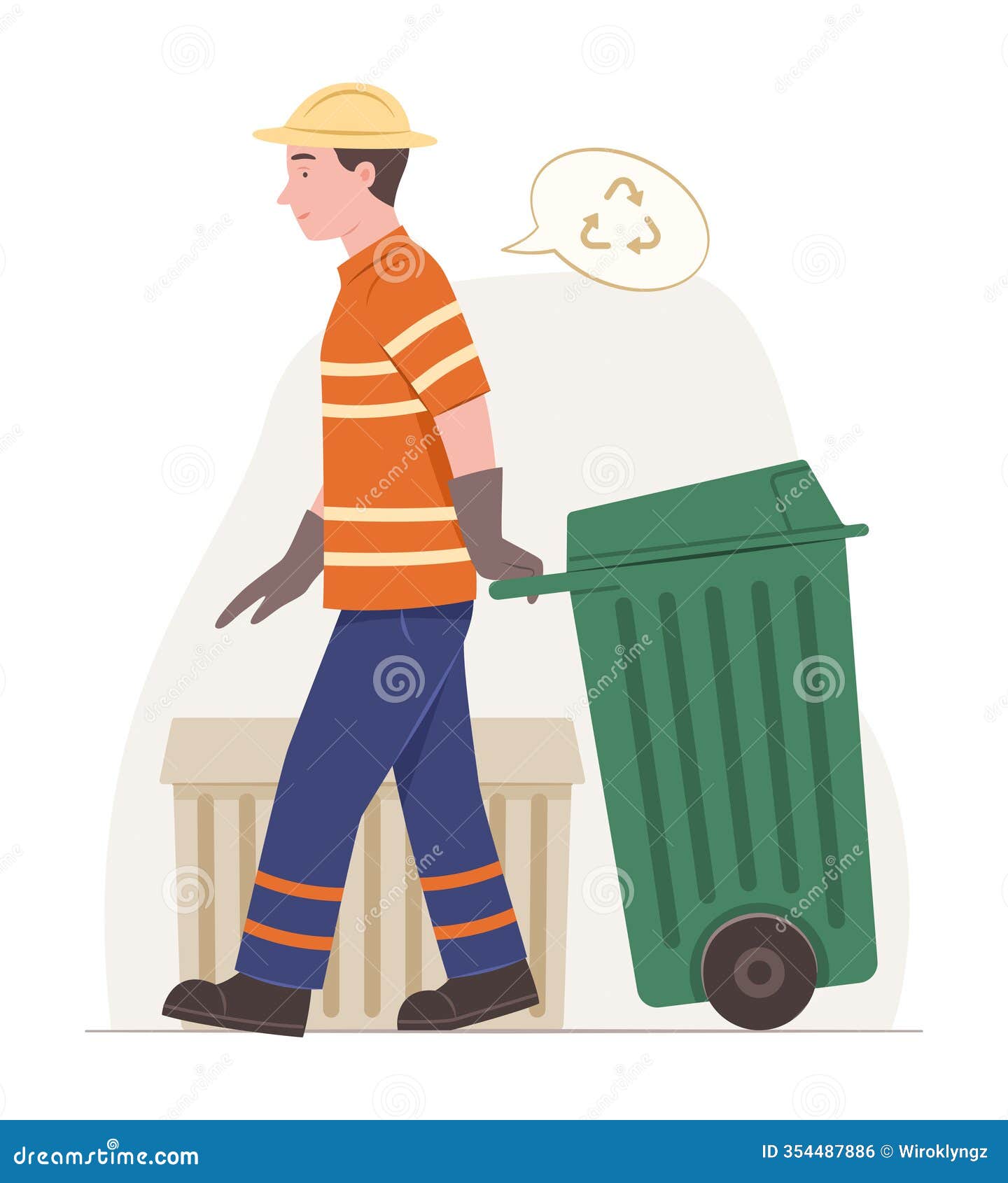 Garbage Collector At Work Set Of Illustrations With Smiling Recycling ...