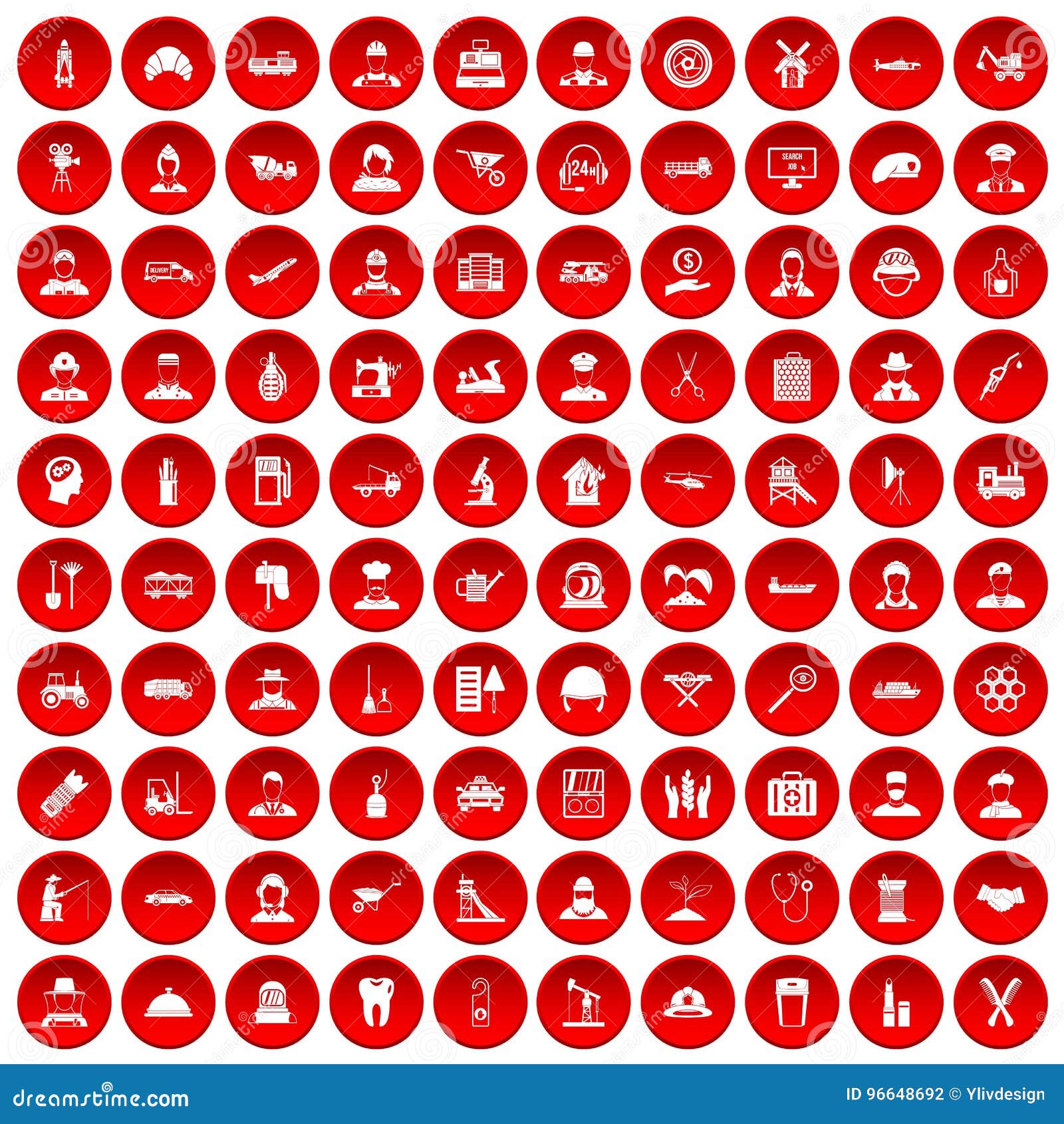 100 job icons set red stock vector. Illustration of baker - 96648692