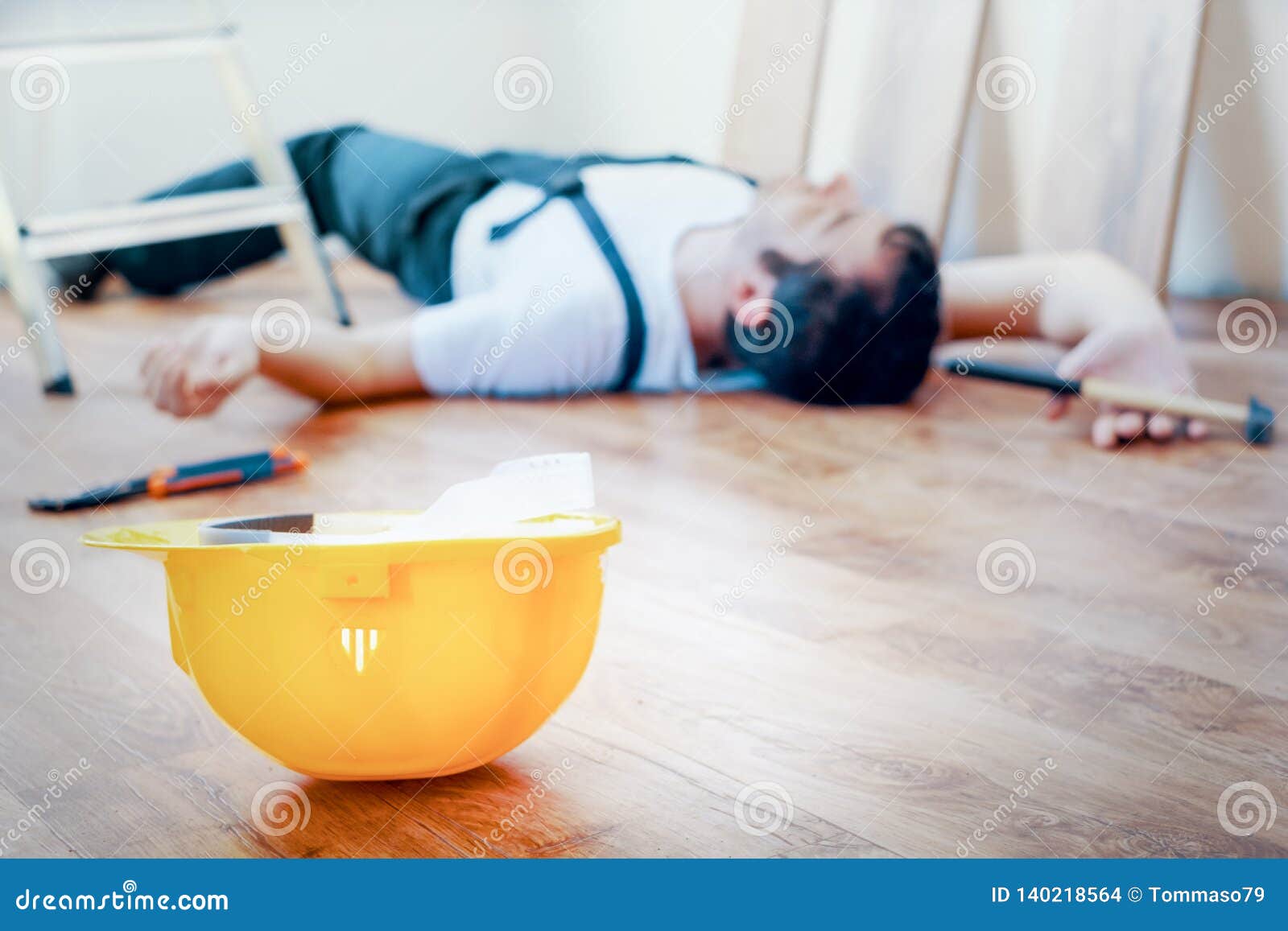 Construction Worker Falling Down the Ladder Stock Photo - Image of back ...