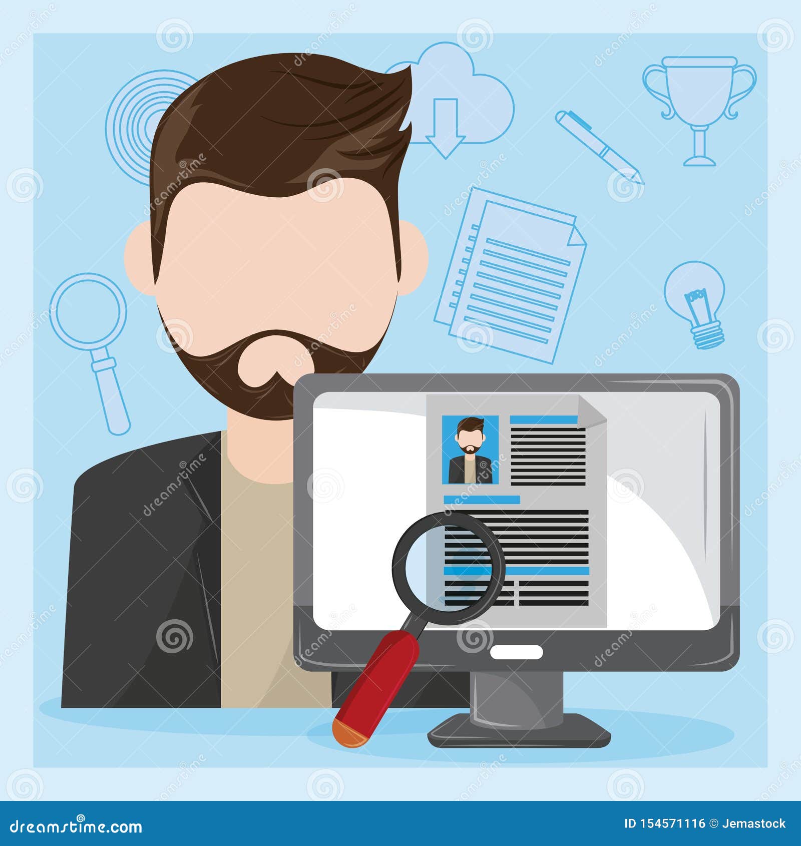 Job Interview Computer with Checking Worker CV Profile Stock Vector ...