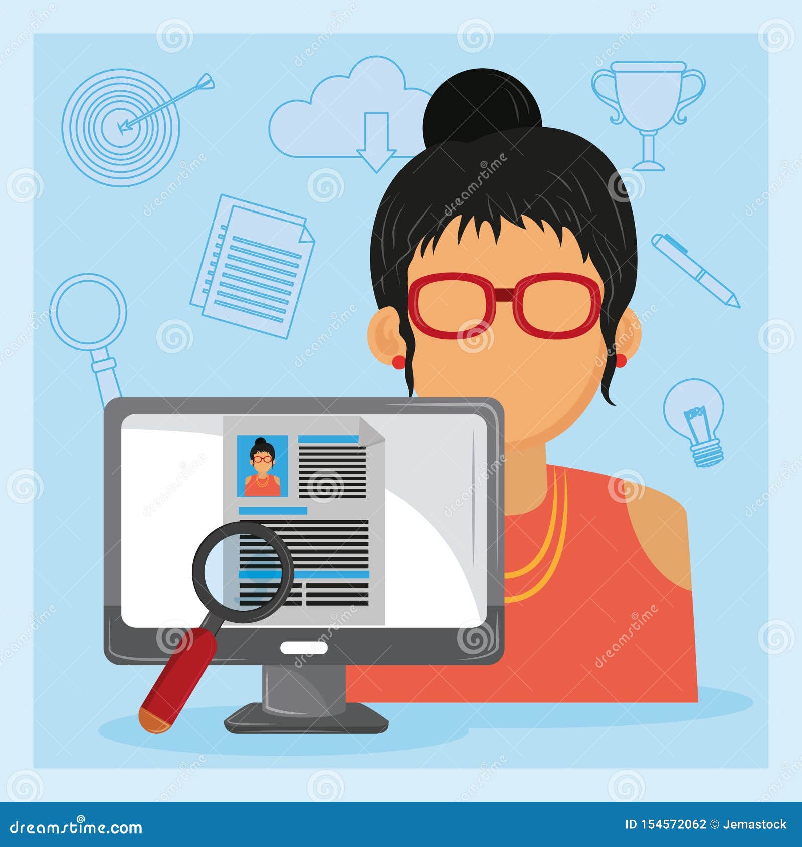 Job Interview Computer with Checking Worker CV Profile Stock Vector ...