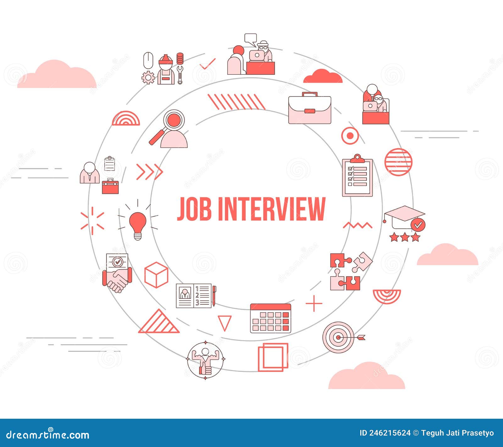 Job Interview Concept with Icon Set Template Banner and Circle Round ...